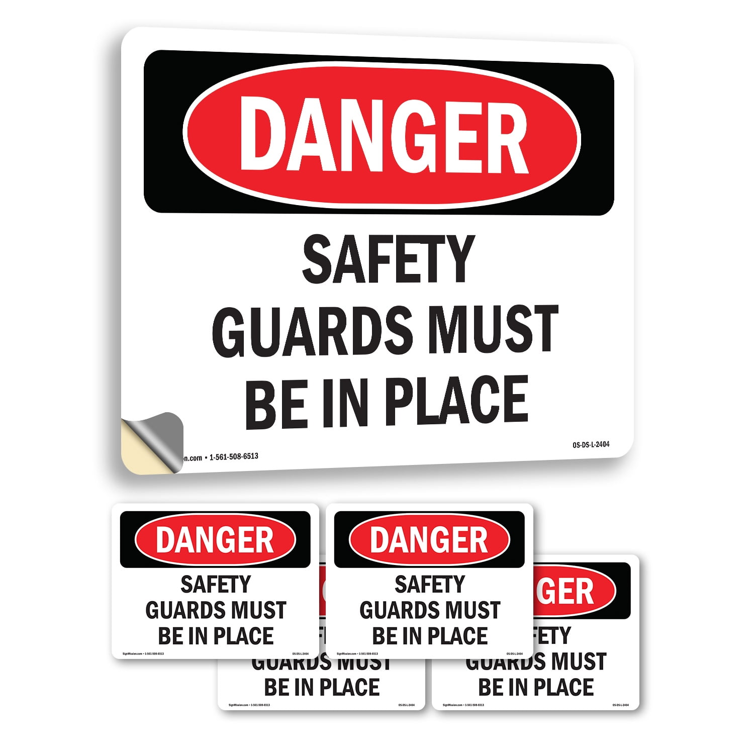 Safety Guards Must Be In Place OSHA Danger Vinyl Decal Label 5 Inch x 3 ...