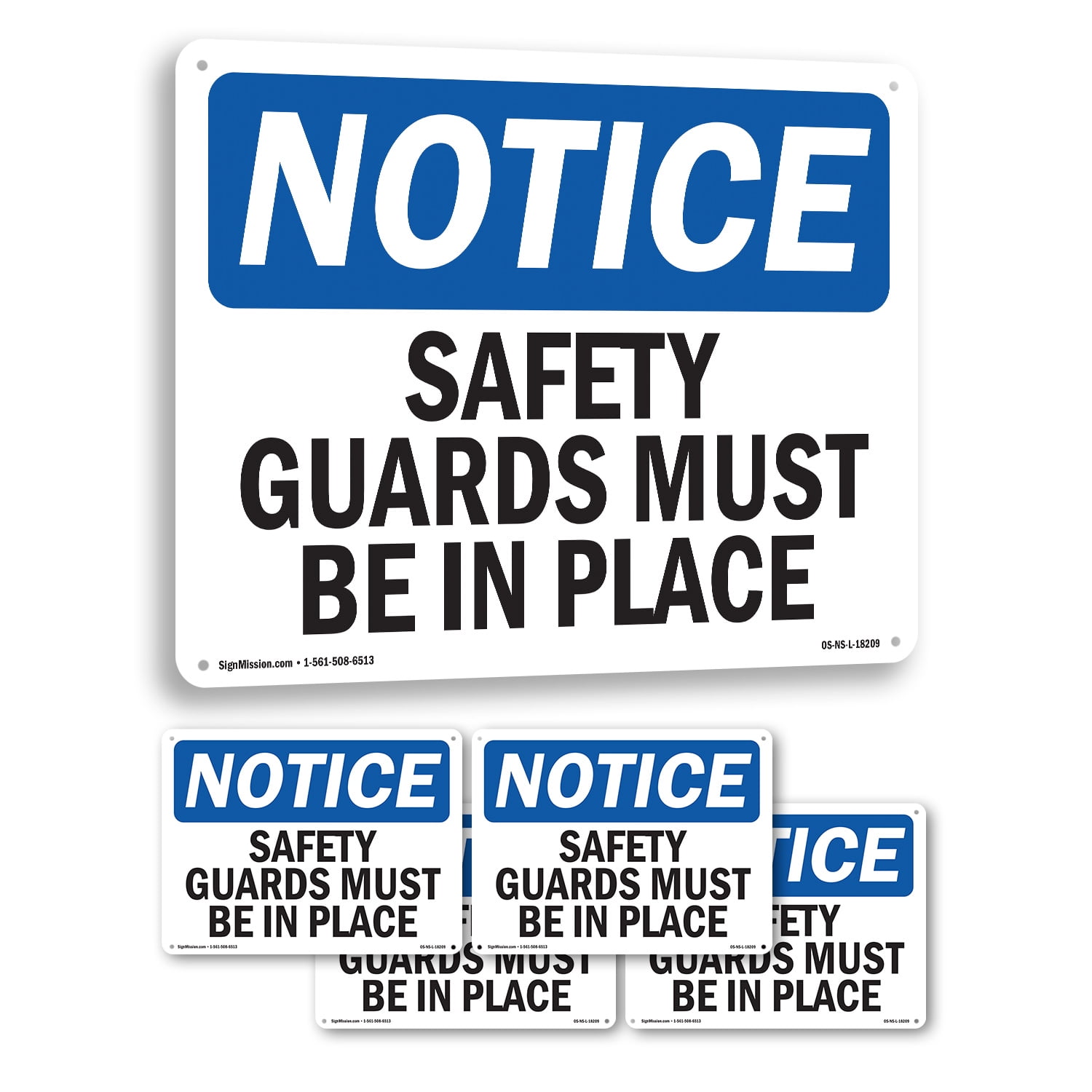 Safety Guards Must Be In Place OSHA Notice Rigid Plastic Sign 18 Inch x ...