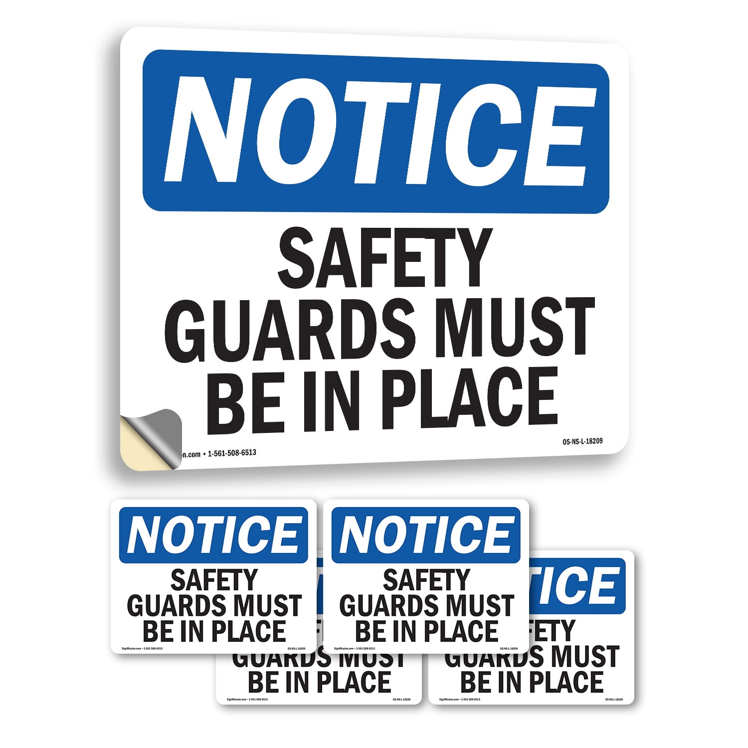 Safety Guards Must Be In Place OSHA Notice Vinyl Decal Label 10 Inch x ...