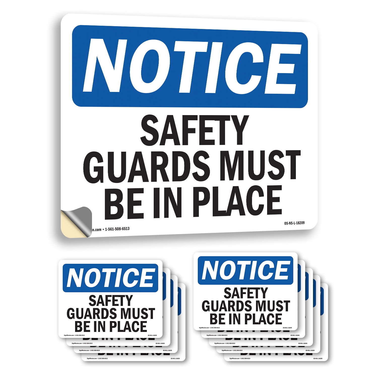 Safety Guards Must Be In Place OSHA Notice Vinyl Decal Label 18 Inch x ...