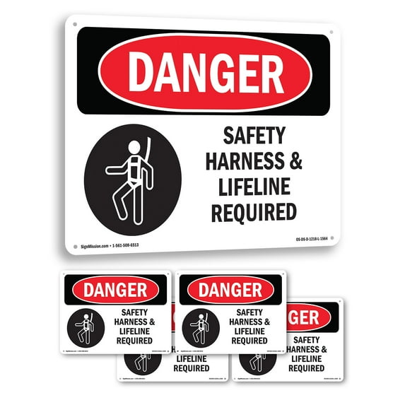 Safety Harness And Lifeline Required OSHA Danger Aluminum Sign 24 Inch ...