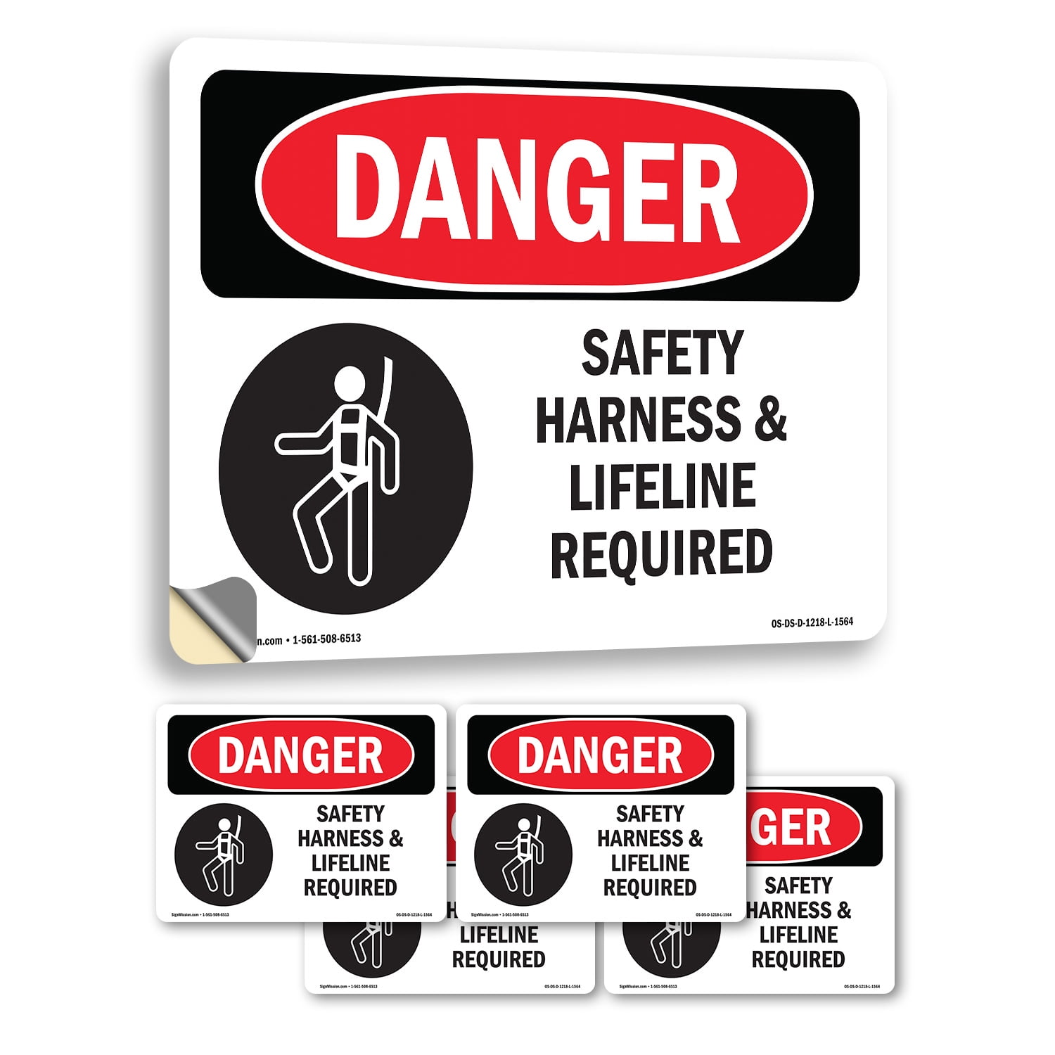Safety Harness And Lifeline Required OSHA Danger Vinyl Decal Label 18 ...