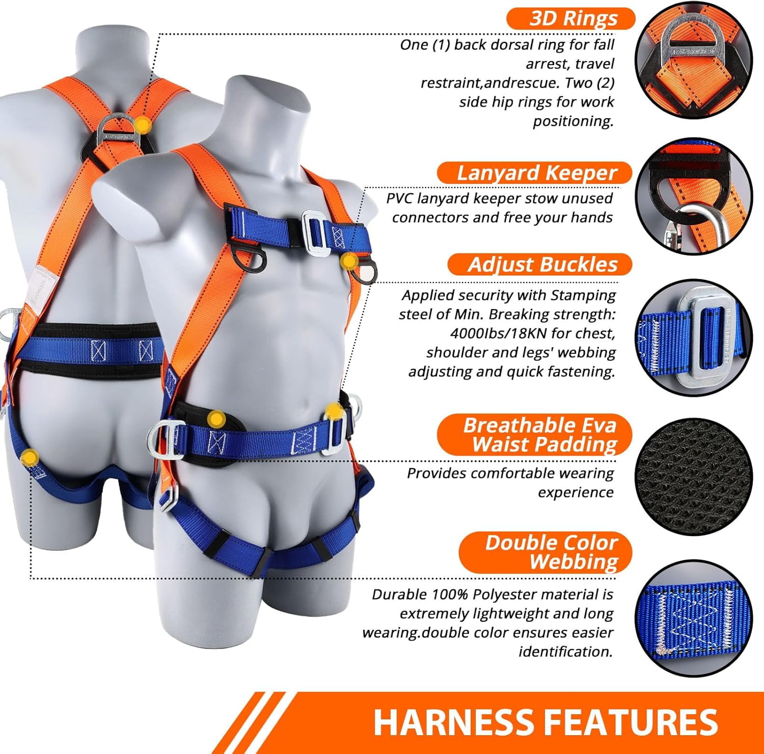 Safety Harness Fall Protection Kit: Full Body Roofing harnesses with ...