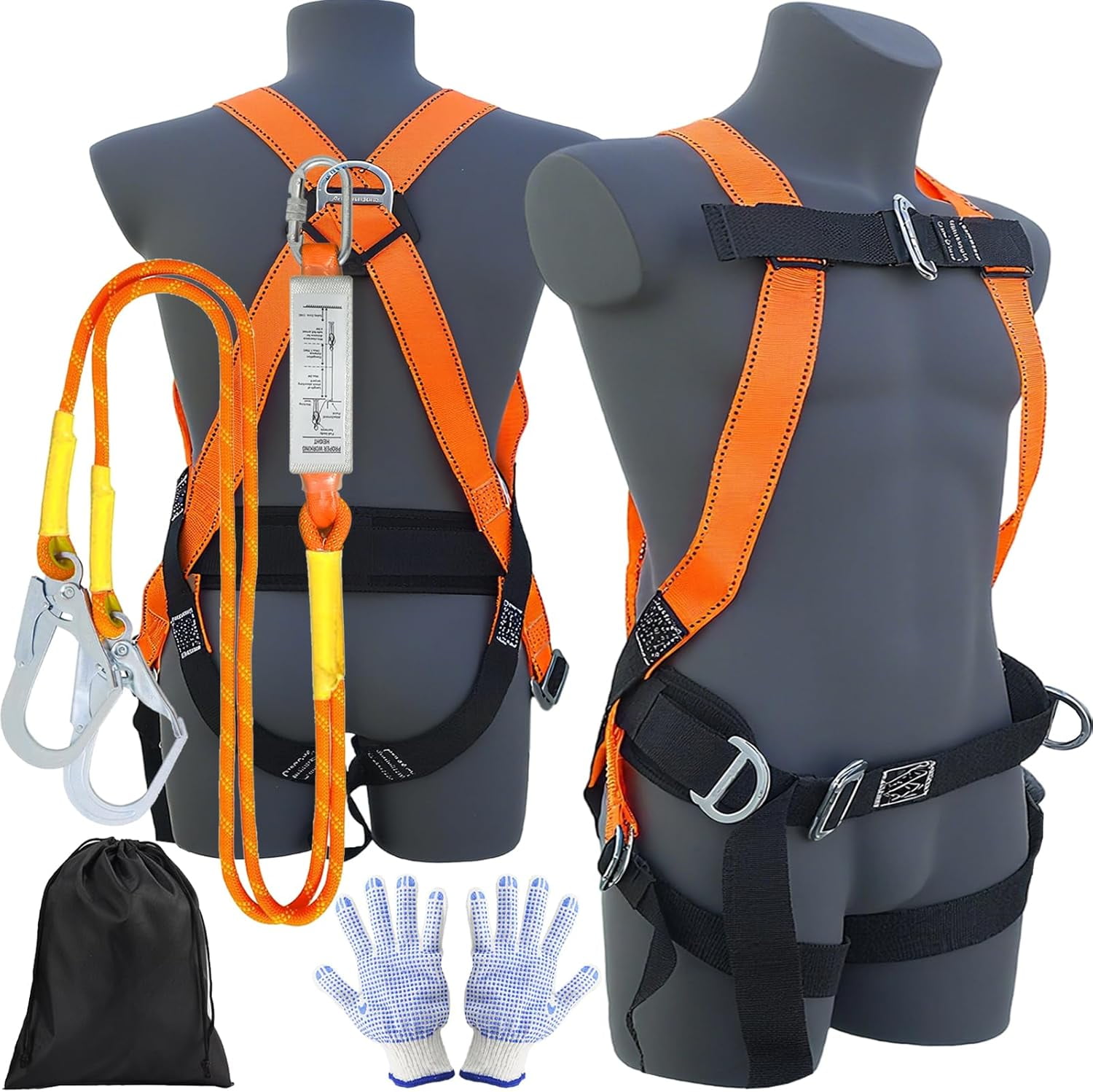 Safety Harness Fall Protection Kit, Shock Absorbing Landyard&Hook Full ...