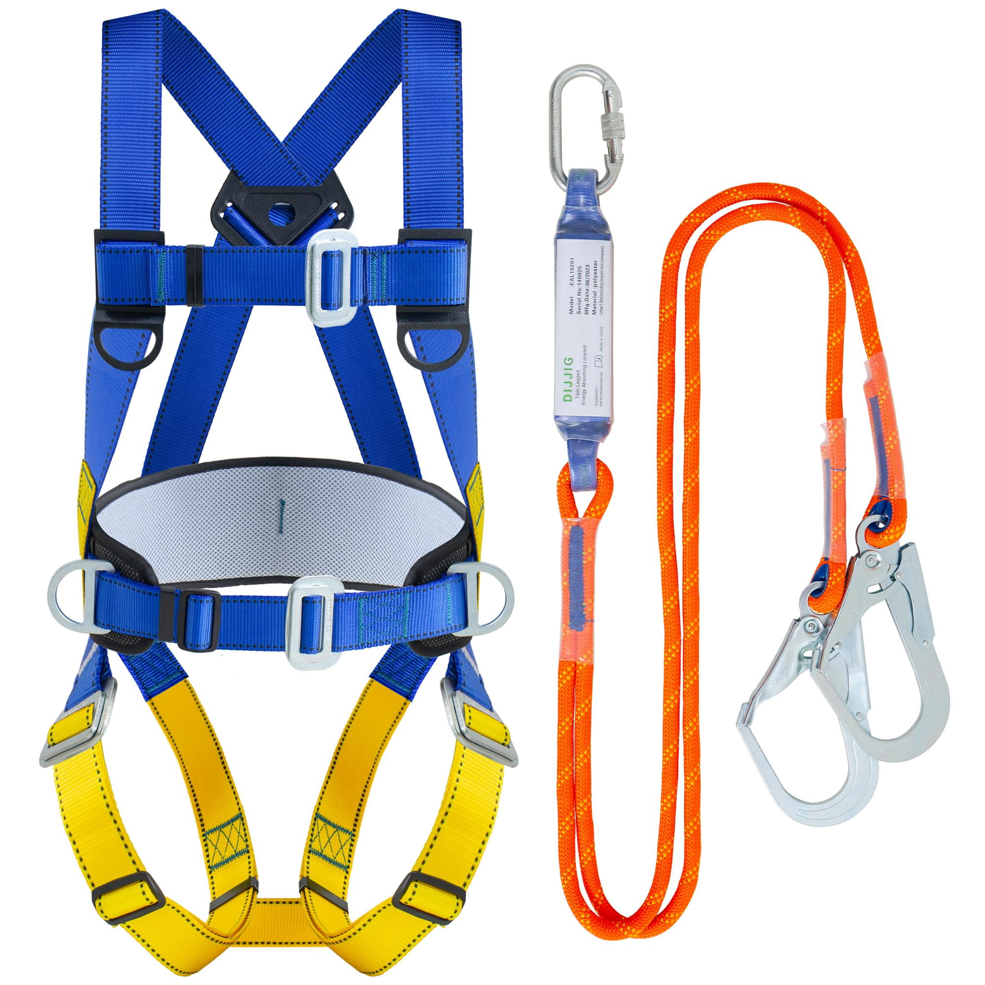 Safety Harness Fall Protection Kit with Shock Absorbing Lanyard, Roofing Work Harnesses Full ...