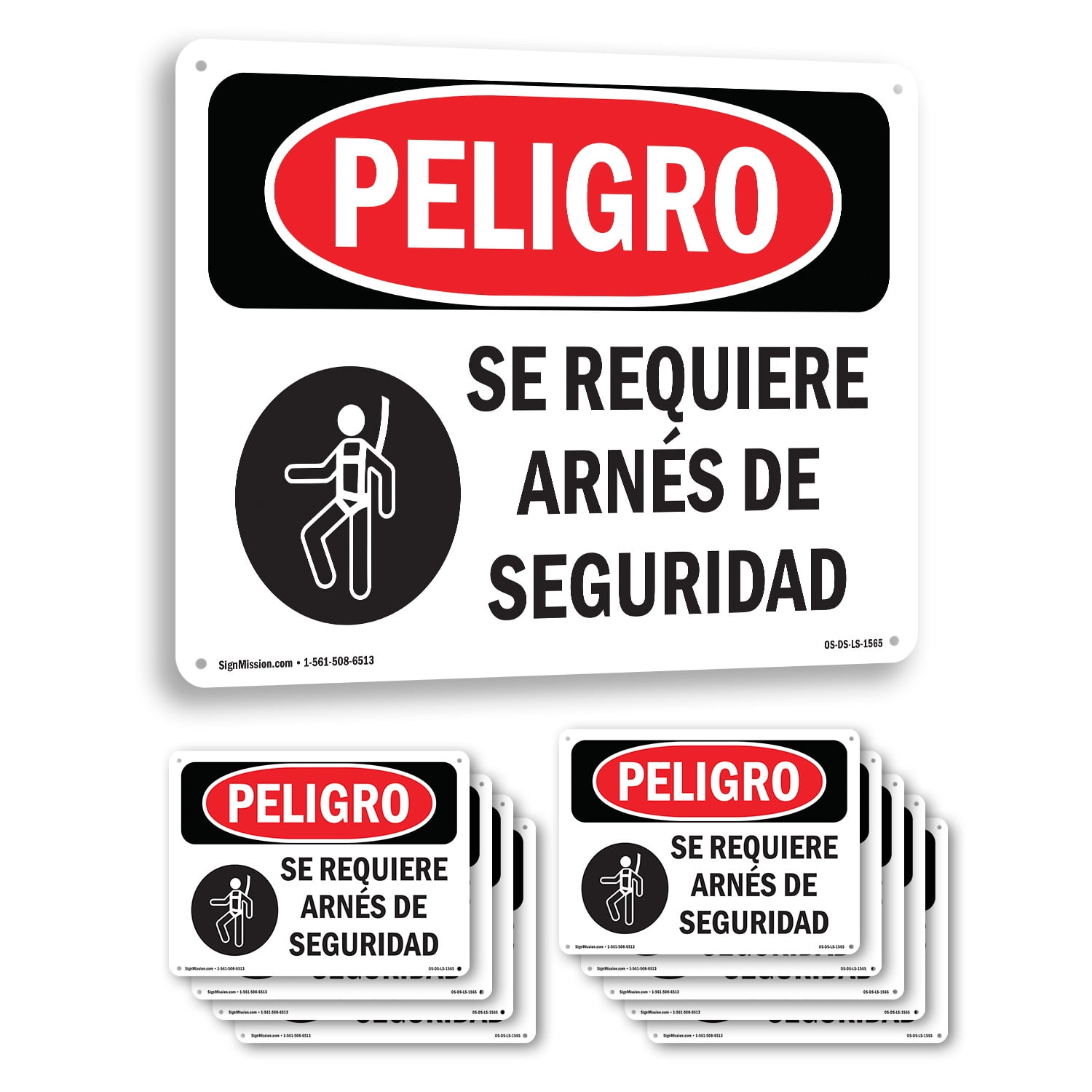 Safety Harness Required Spanish OSHA Danger Rigid Plastic Sign 18 Inch ...