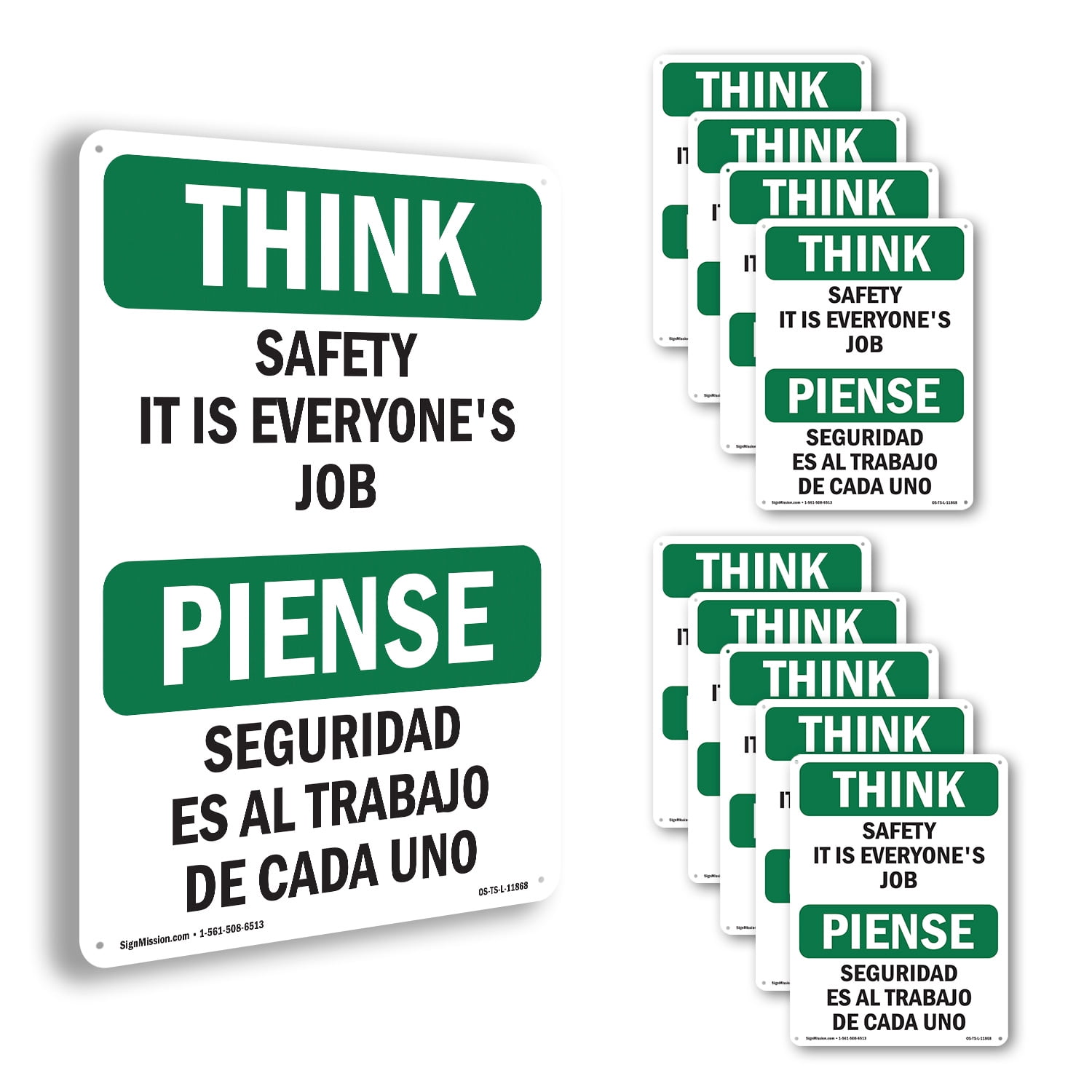 Safety It Is Everyone's Job Bilingual OSHA Think Aluminum Sign 24 Inch ...