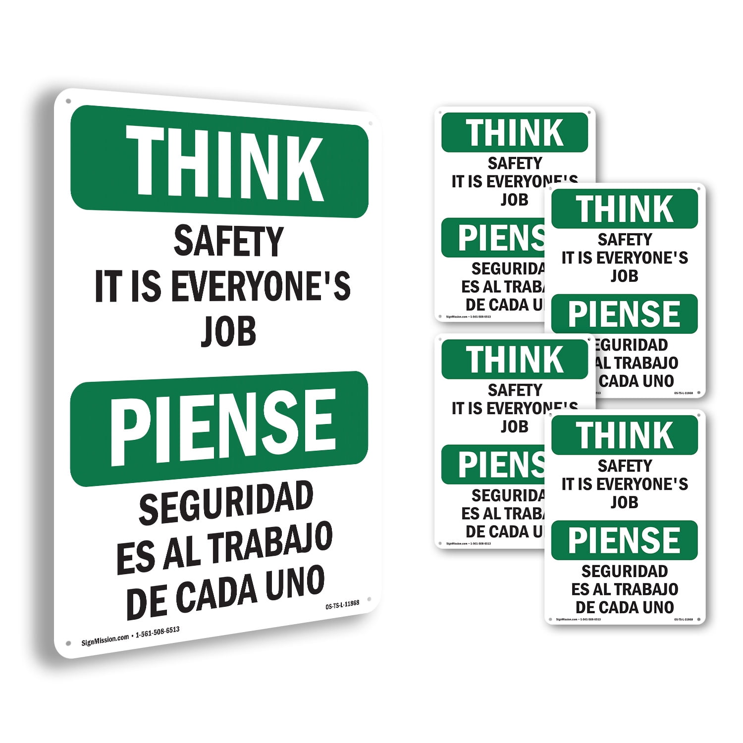 Safety It Is Everyone's Job Bilingual OSHA Think Rigid Plastic Sign 24 ...