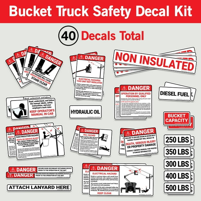 Safety OSHA Laminated Decal Sticker Kit for Bucket Truck, Crane Truck ...