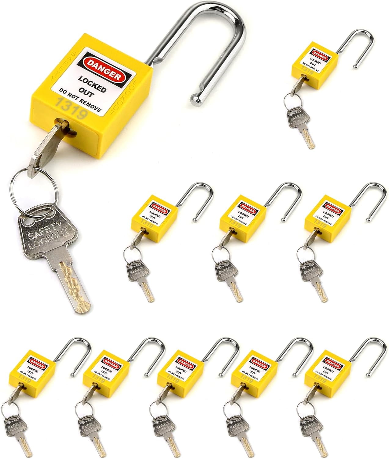 Safety Padlock, Lockout Tagout Locks, 10 Yellow Padlocks with 20 Keys ...