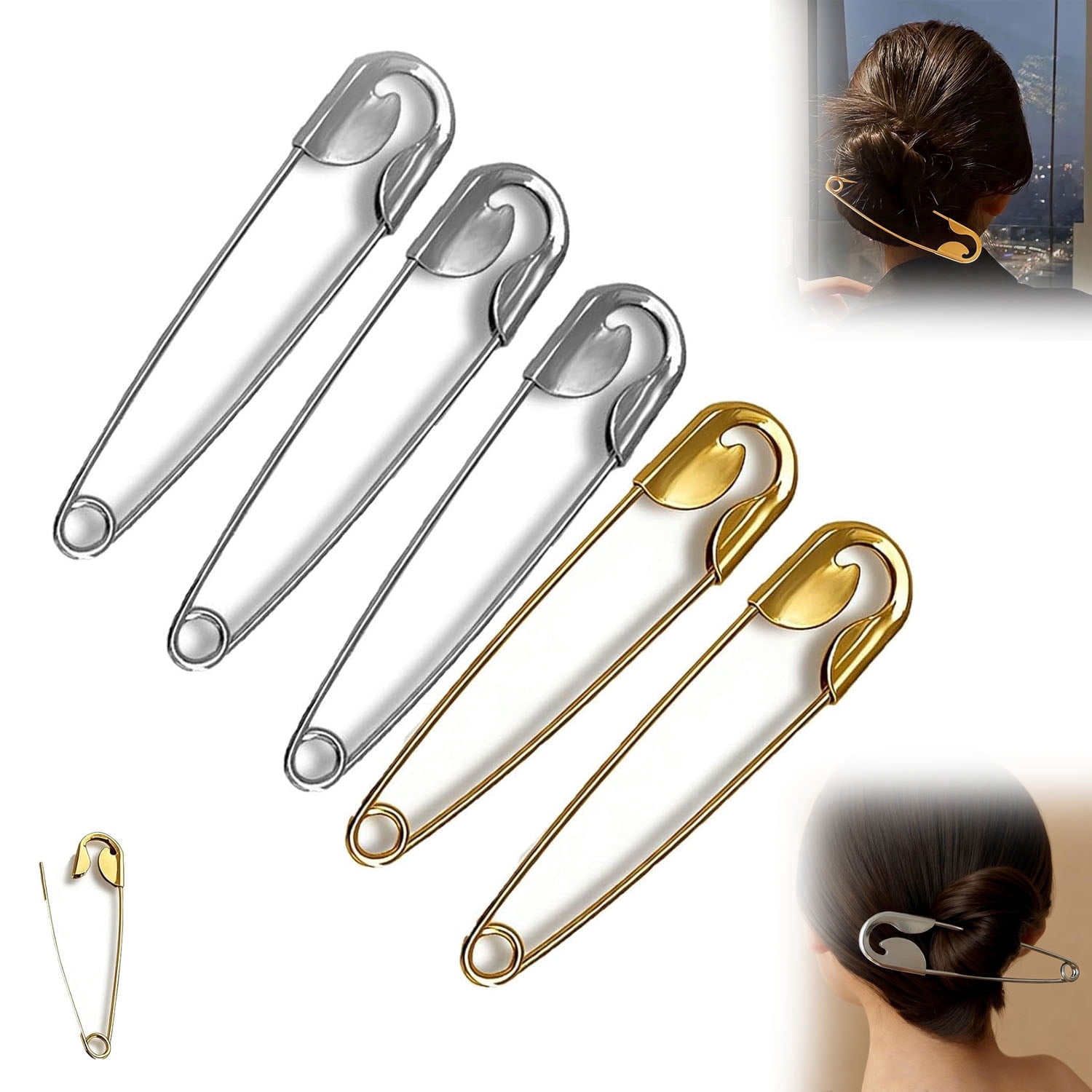Safety Pin Hair Kit, Hold Hair Clip Large, Giant Safety Pin Hair Clip ...