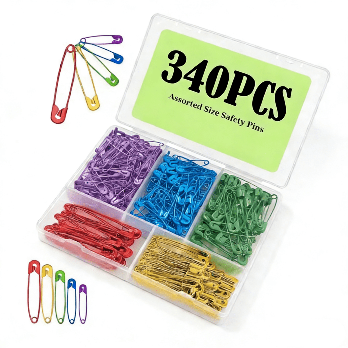 Safety Pins Assorted, 340-Pack 5 Different Sizes Large Safety Pins ...