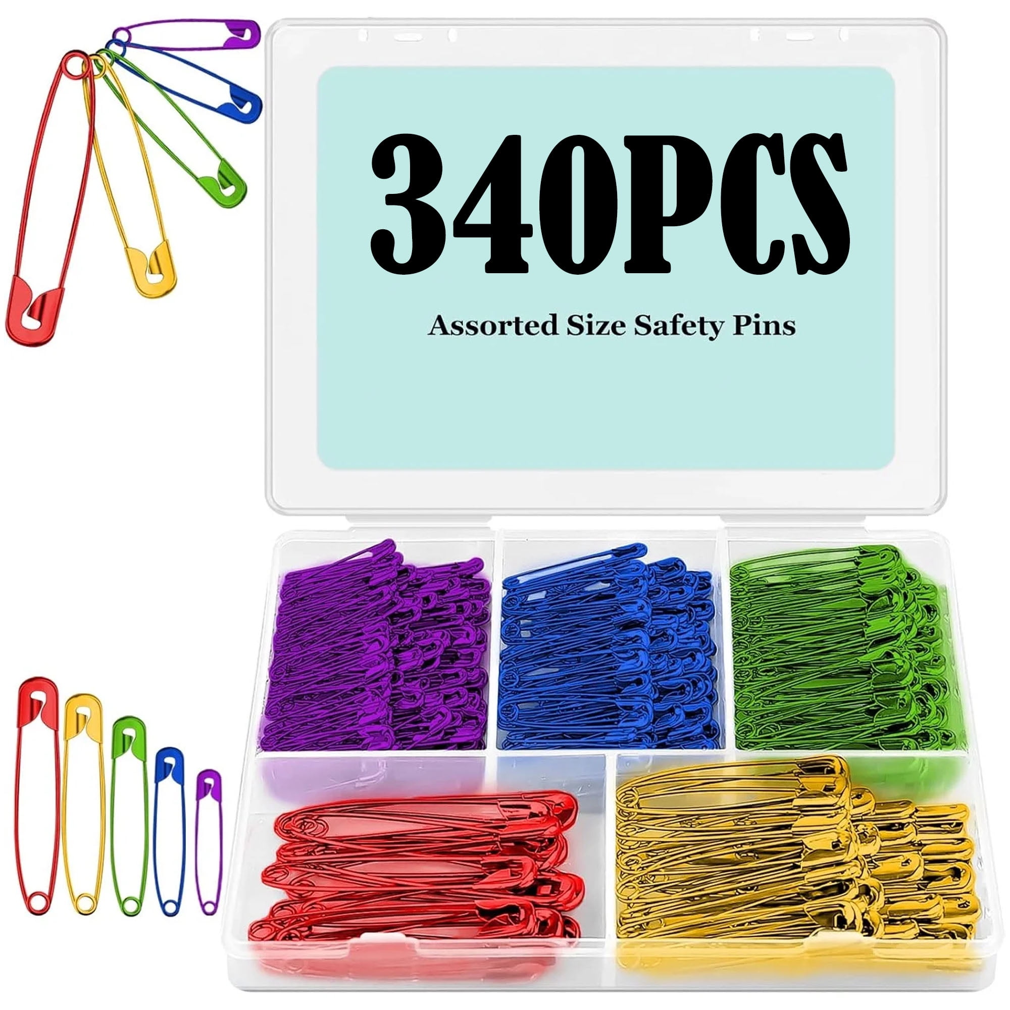 Safety Pins Assorted, 340-Pack 5 Different Sizes Large Safety Pins ...