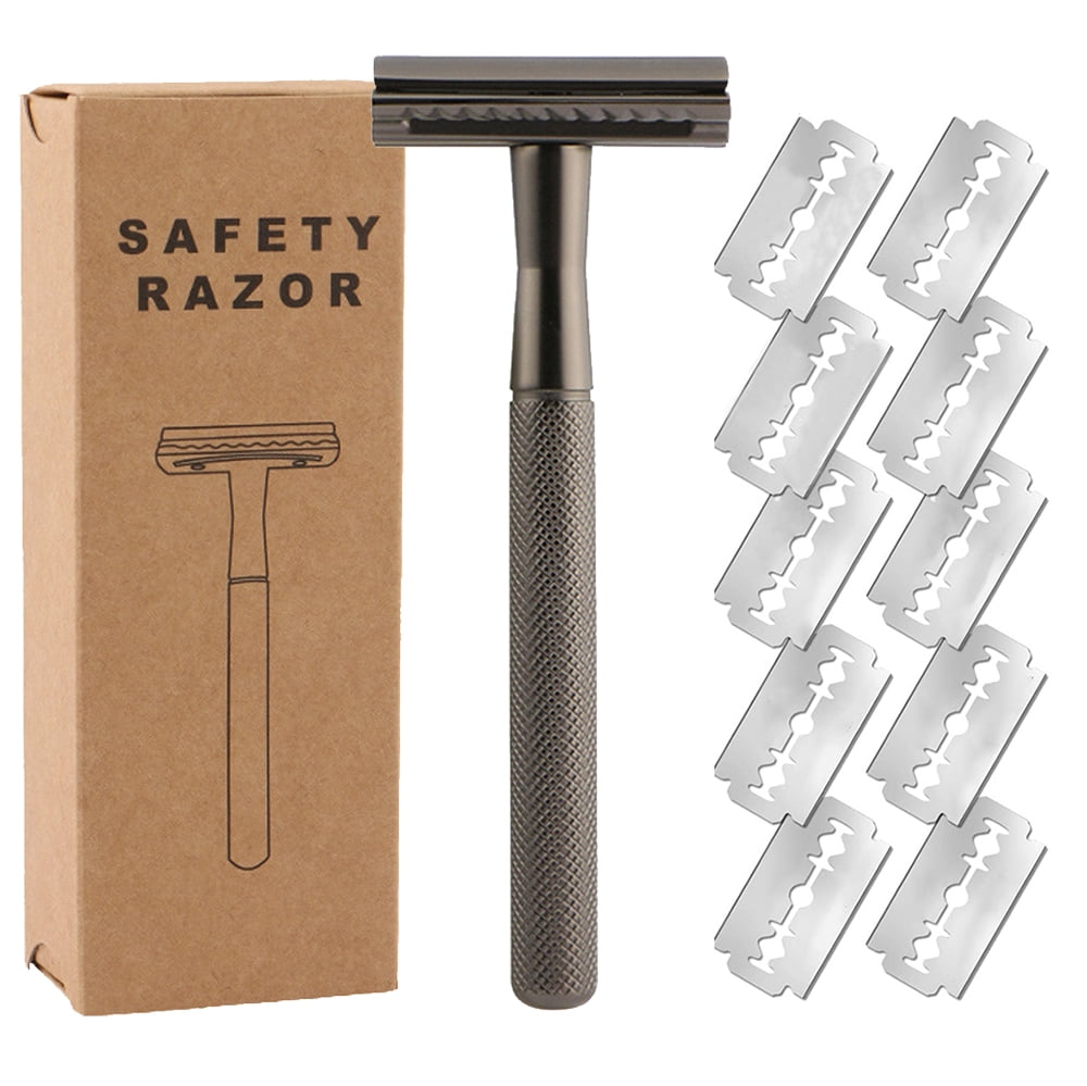 Safety Razor with Brass Weighted Handle and 5 Double Edge Safety Blade ...