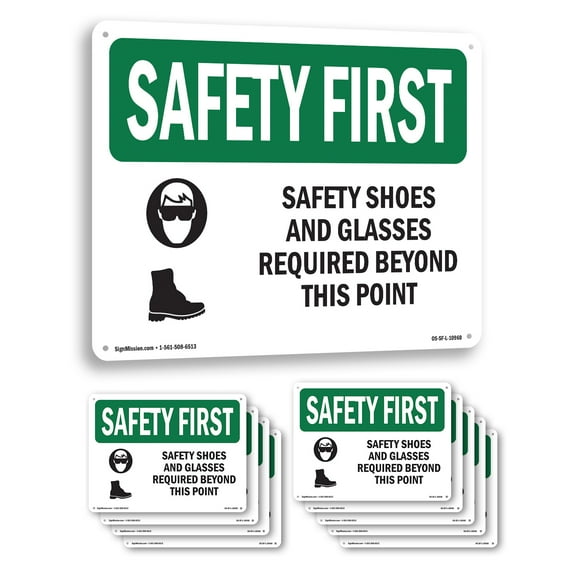 Safety Shoes And Glasses Required With Symbol OSHA SAFETY FIRST Rigid ...