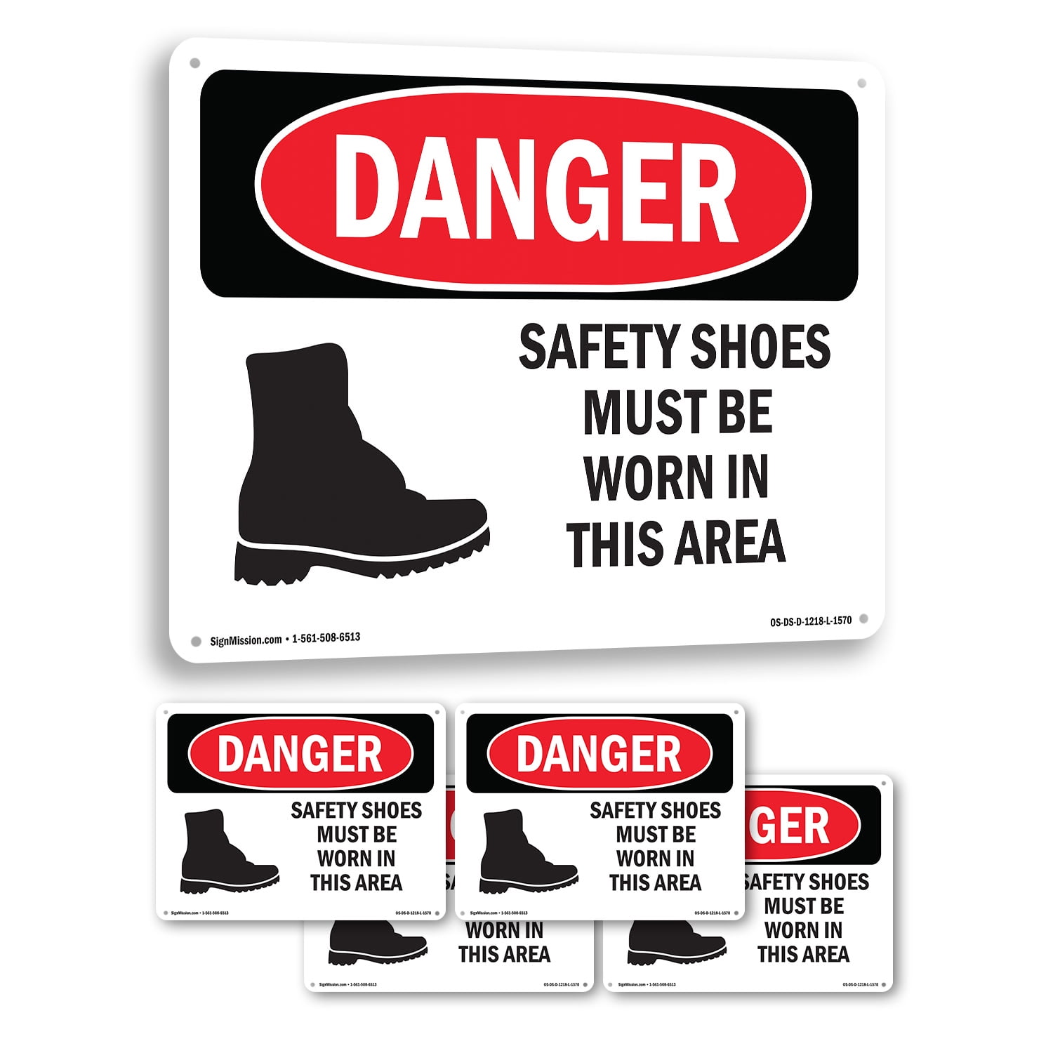 Safety Shoes Must Be Worn In This Area OSHA Danger Rigid Plastic Sign ...