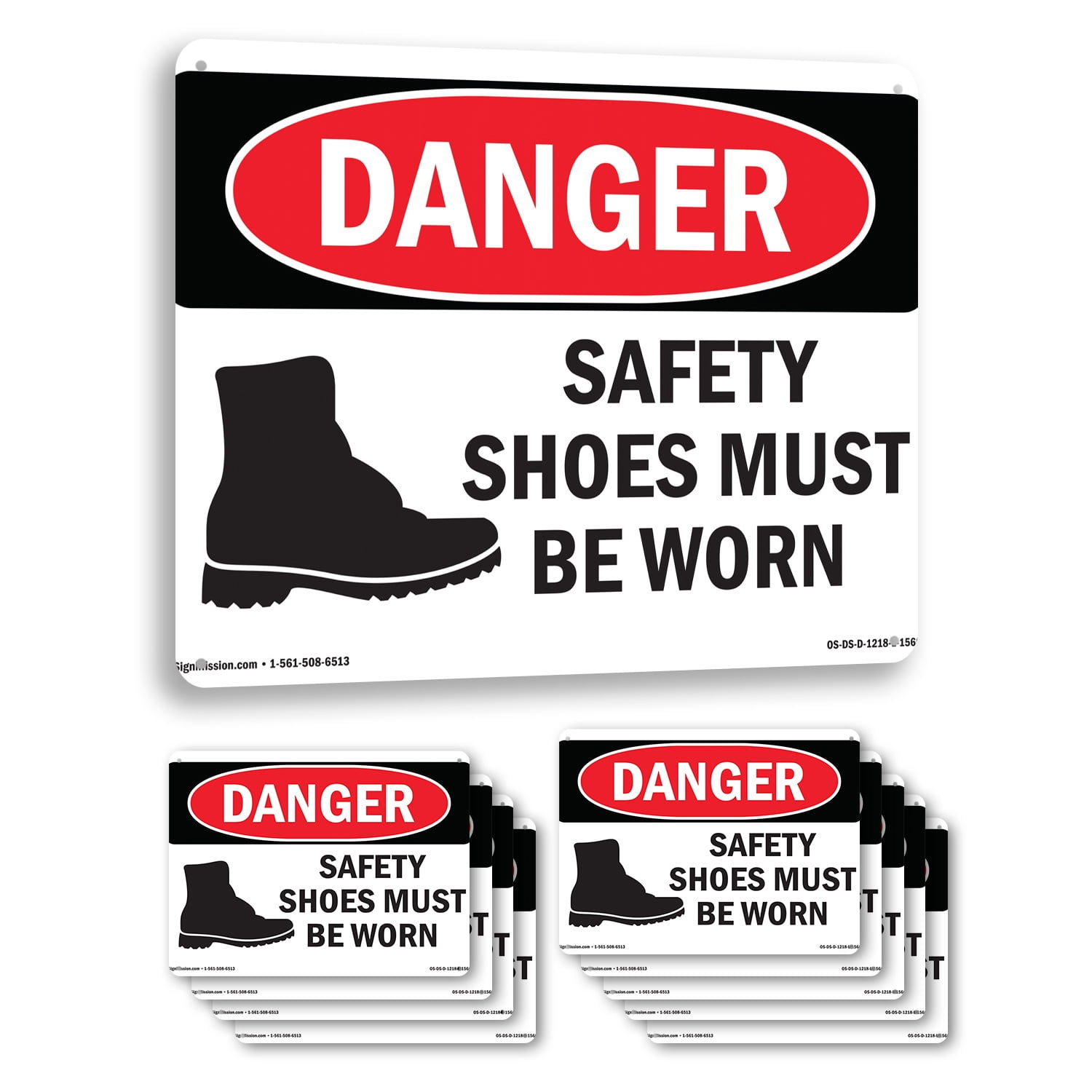 Safety Shoes Must Be Worn OSHA Danger Aluminum Sign 10 Inch x 7 Inch ...