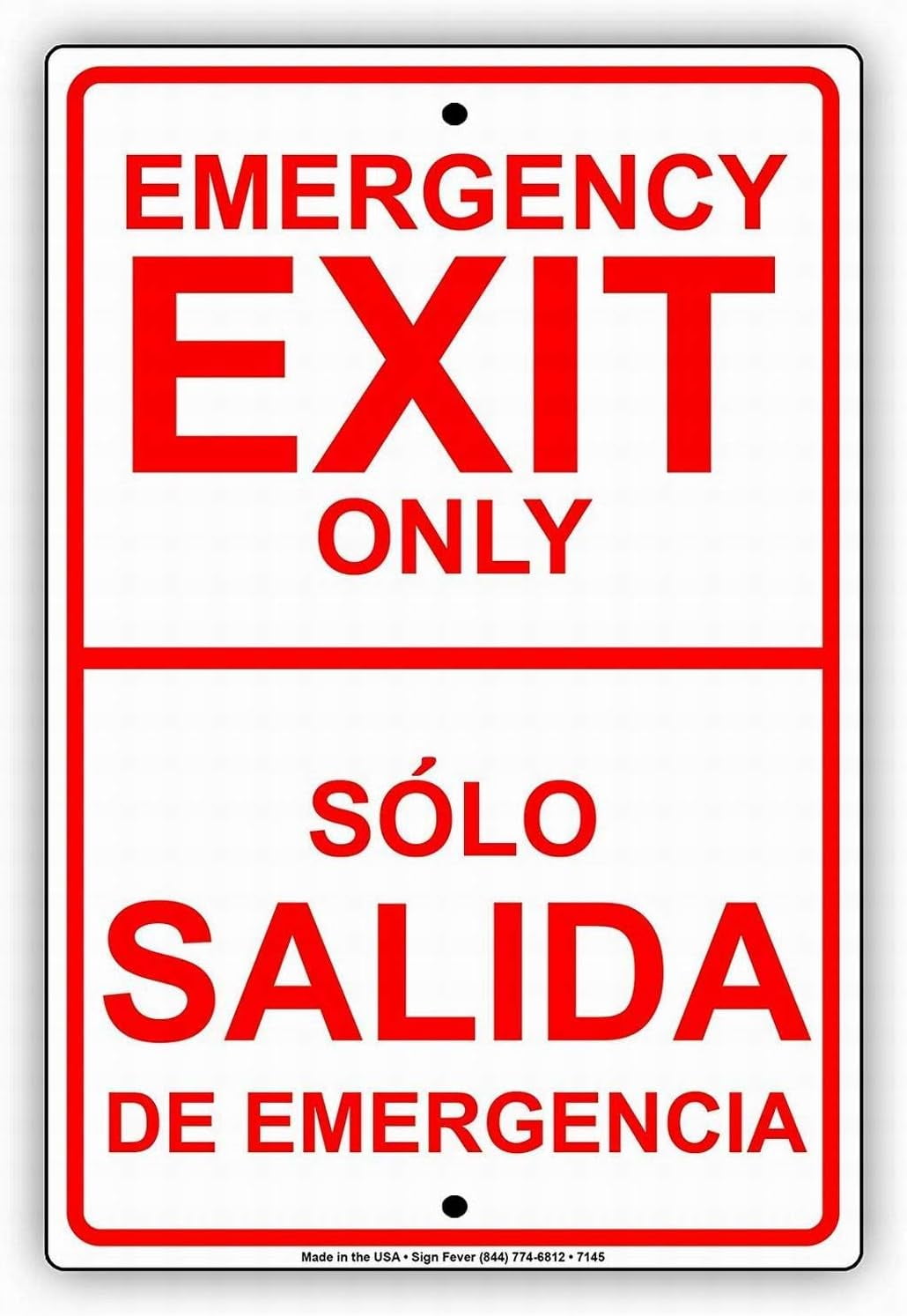 Safety Sign 8x12 Emergency Exit Only Sólo Salida De Emergencia English ...