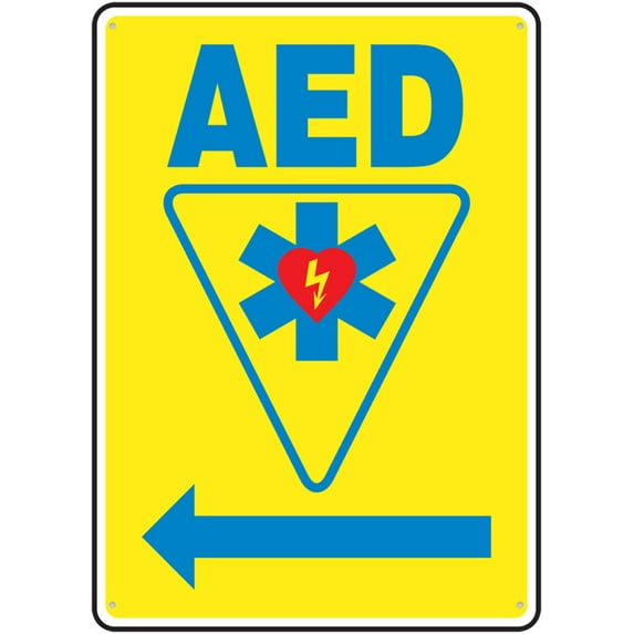 Safety Sign Aed Automated External Defibrillator Left Arrow 12 X 8 Inch ...