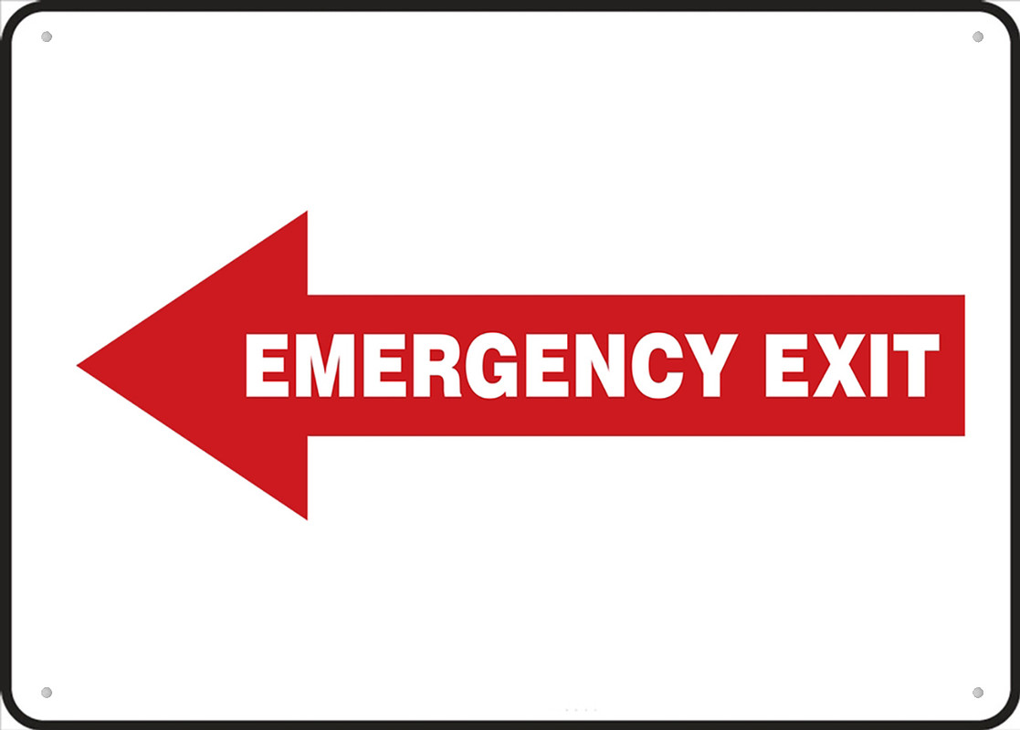 Safety Sign Emergency Exit White Text In Left Red Arrow 12X8 Inches ...