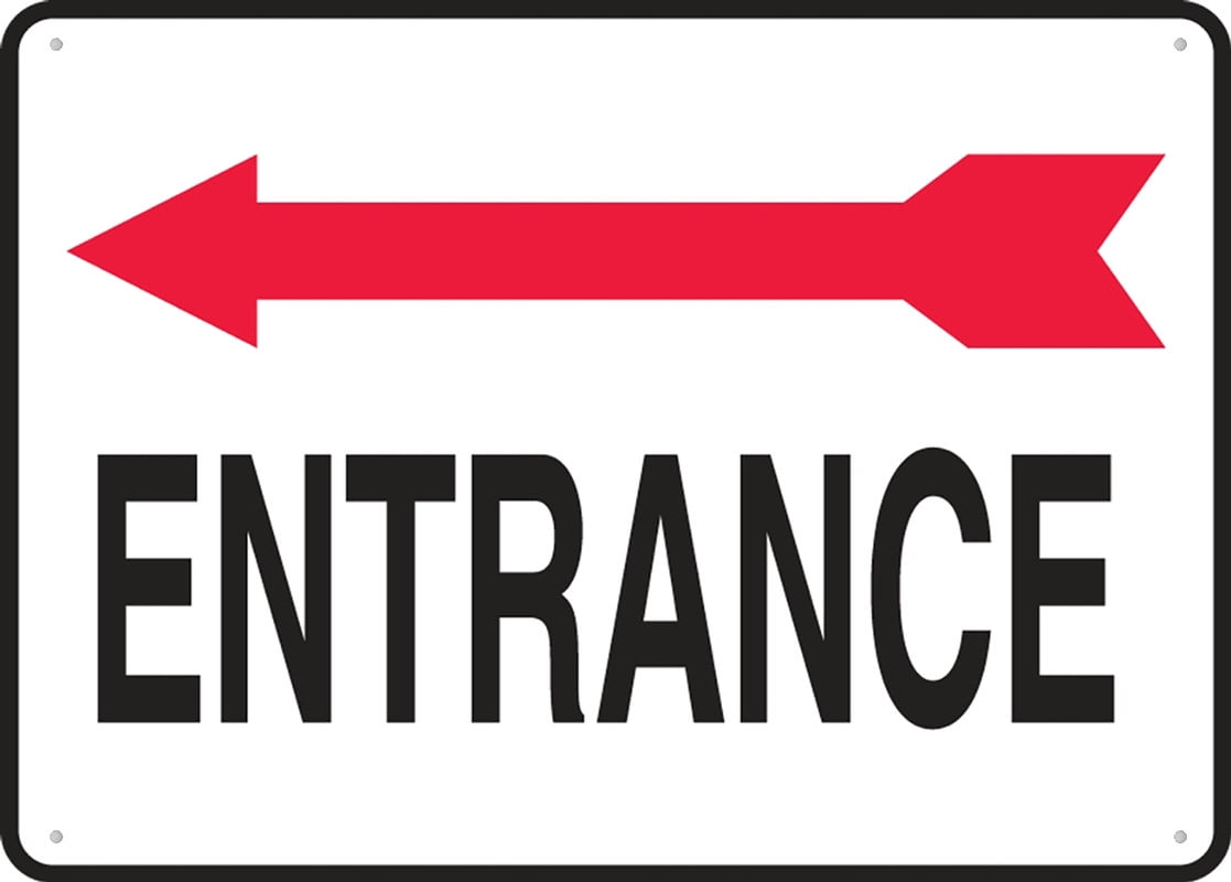 Safety Sign Entrance Red Arrow Left Graphic 12X8 Inches Metal Aluminum ...