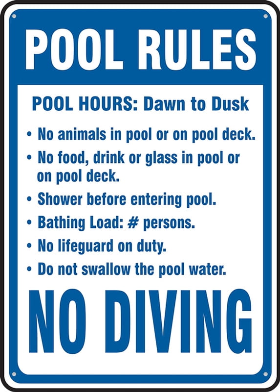 Safety Sign Pool Rules Pool Hours Dawn To Dusk No Animals Food Drink ...