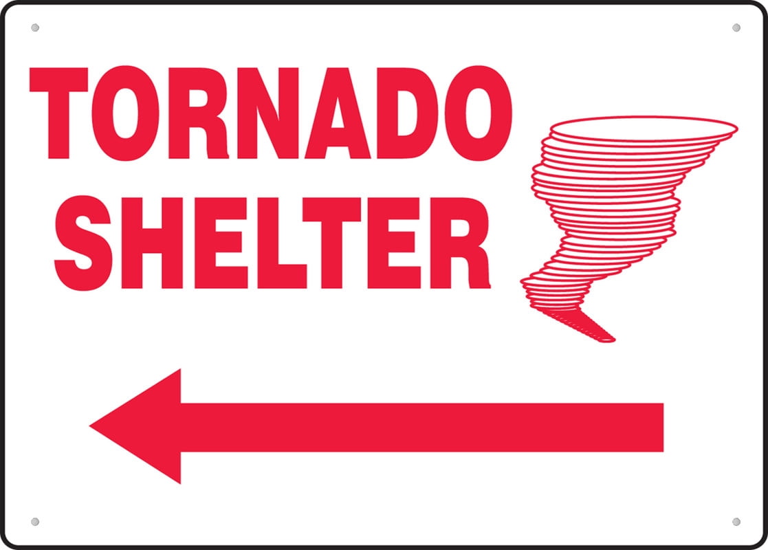 Safety Sign Tornado Shelter Graphic And Left Arrow 8 X 12 Inches Rust ...