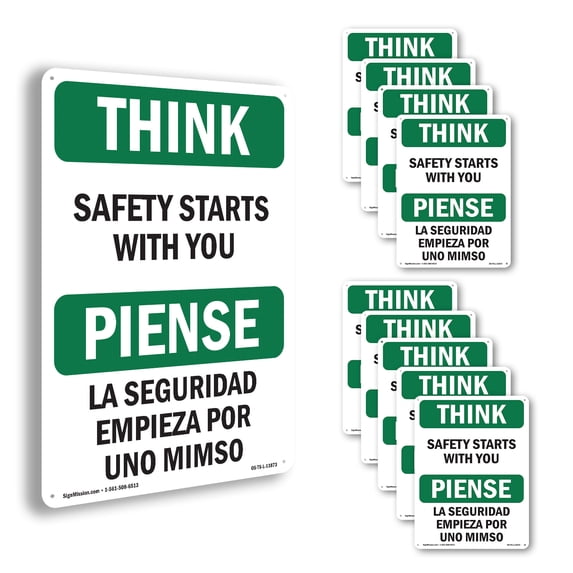 Safety Starts With You Bilingual OSHA Think Aluminum Sign 24 Inch x 18 ...