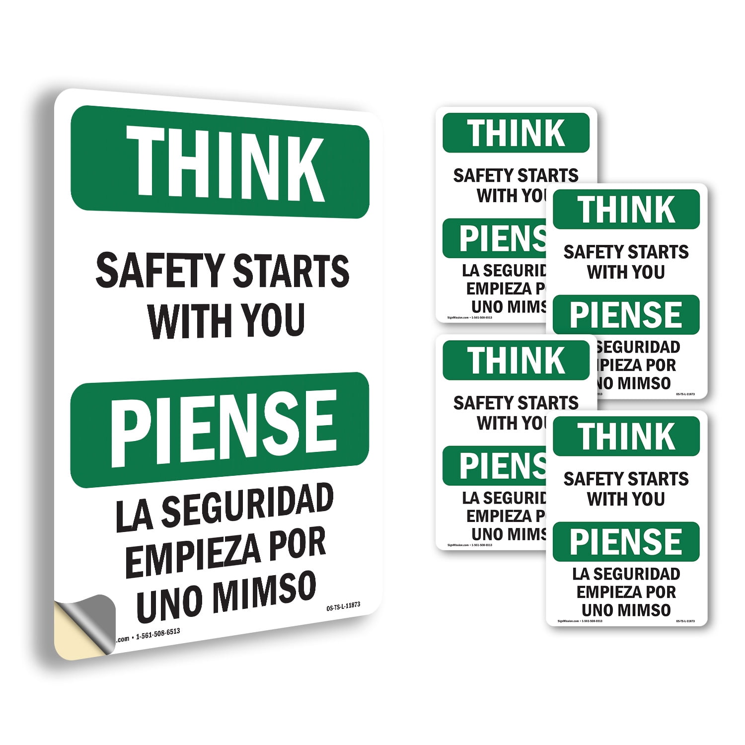 Safety Starts With You Bilingual OSHA Think Vinyl Decal Label 24 Inch x ...