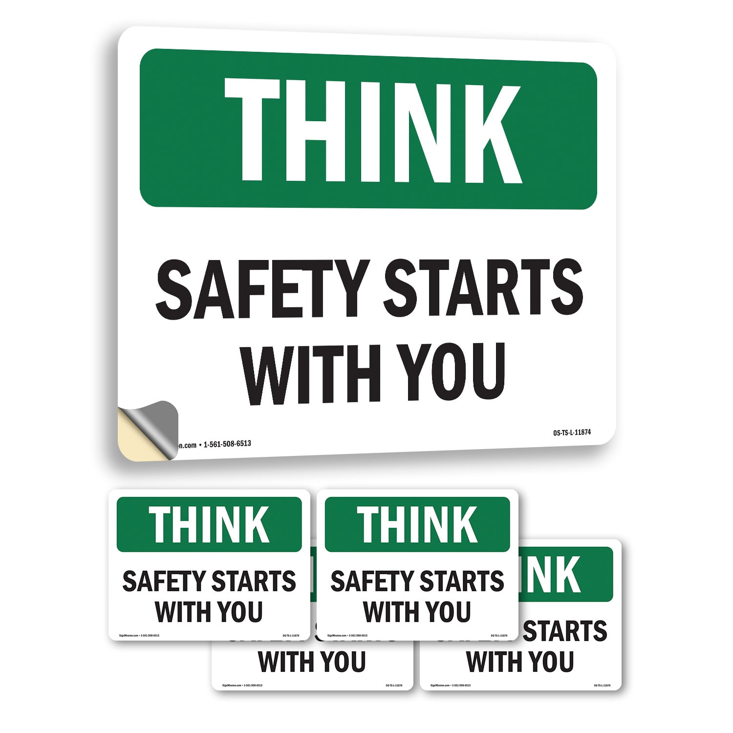 Safety Starts With You OSHA Think Vinyl Decal Label 7 Inch x 5 Inch - 5 ...