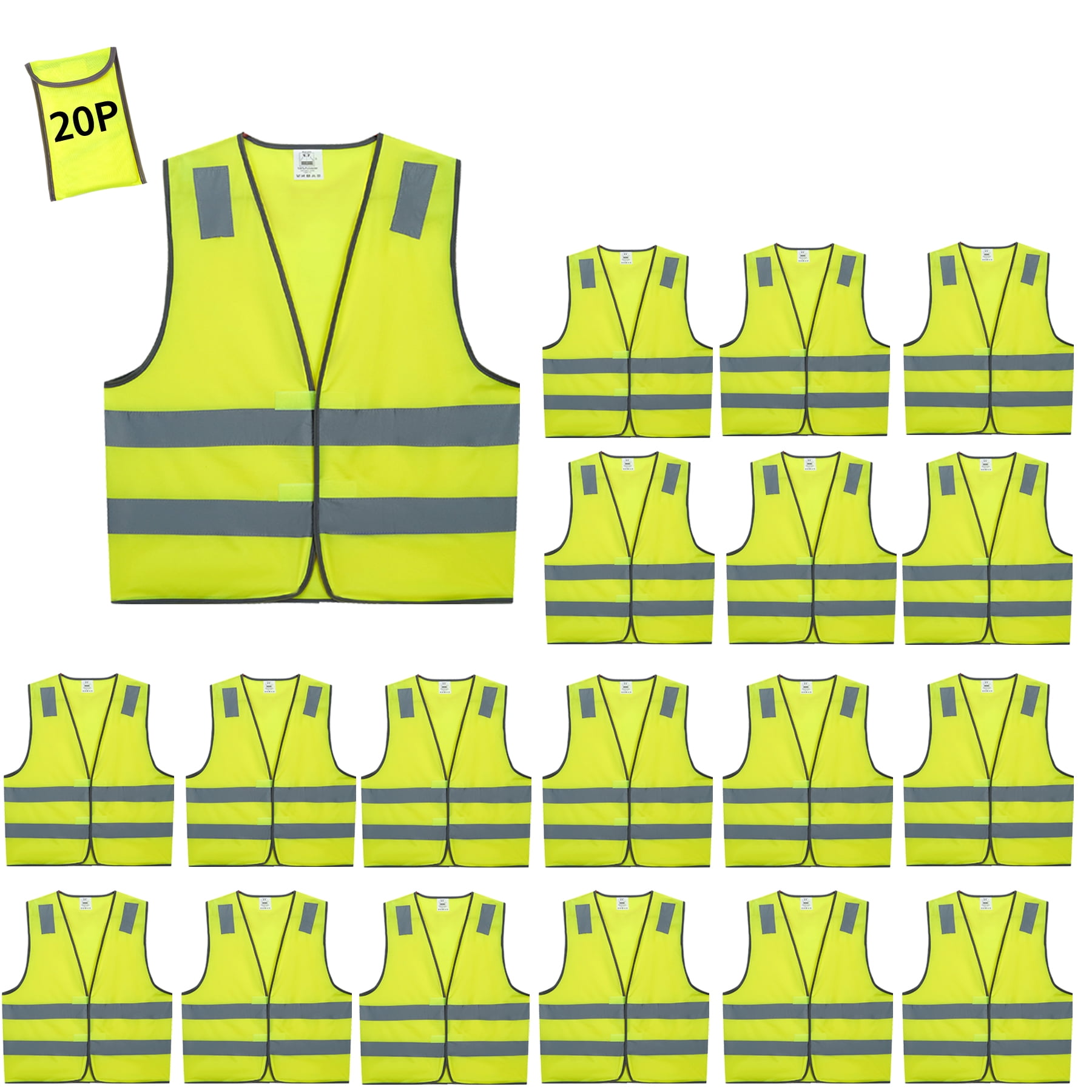 Safety Vests 20 Pack Bulk - Yellow Reflective High Visibility ...