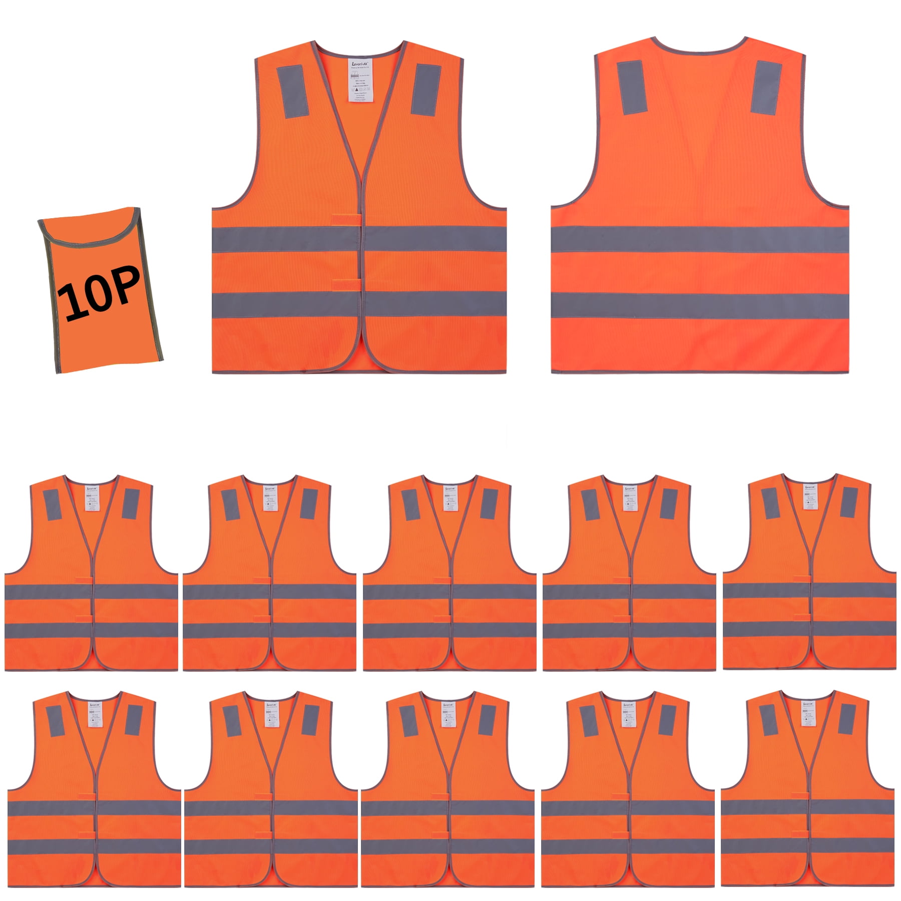 Safety Vests 20 Pack - Orange Reflective High Visibility Construction ...