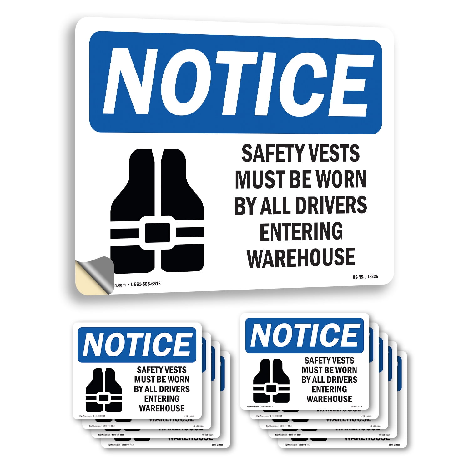 Safety Vests Must Be Worn By With Symbol OSHA Notice Vinyl Decal Label ...