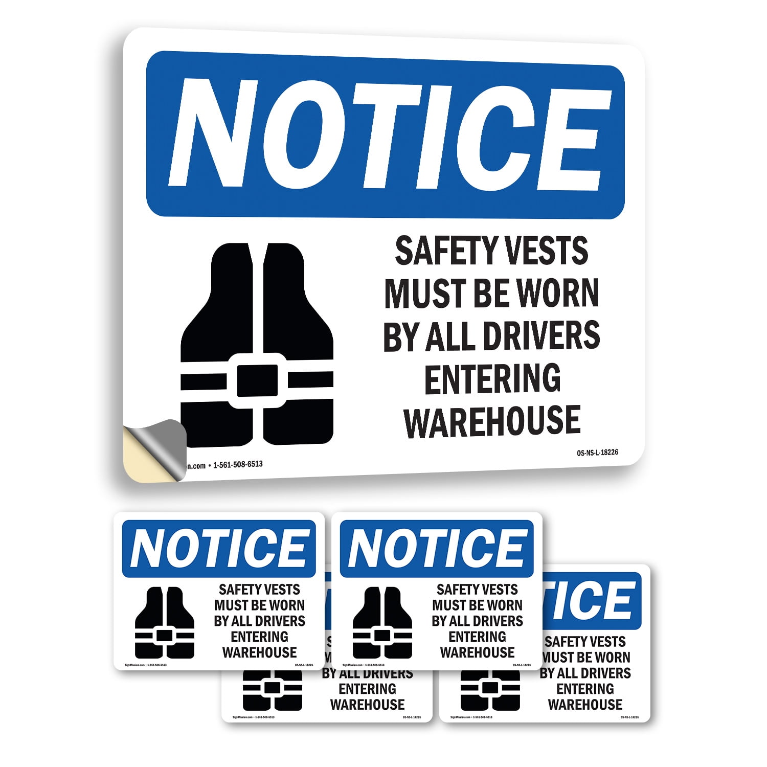 Safety Vests Must Be Worn By With Symbol OSHA Notice Vinyl Decal Label ...