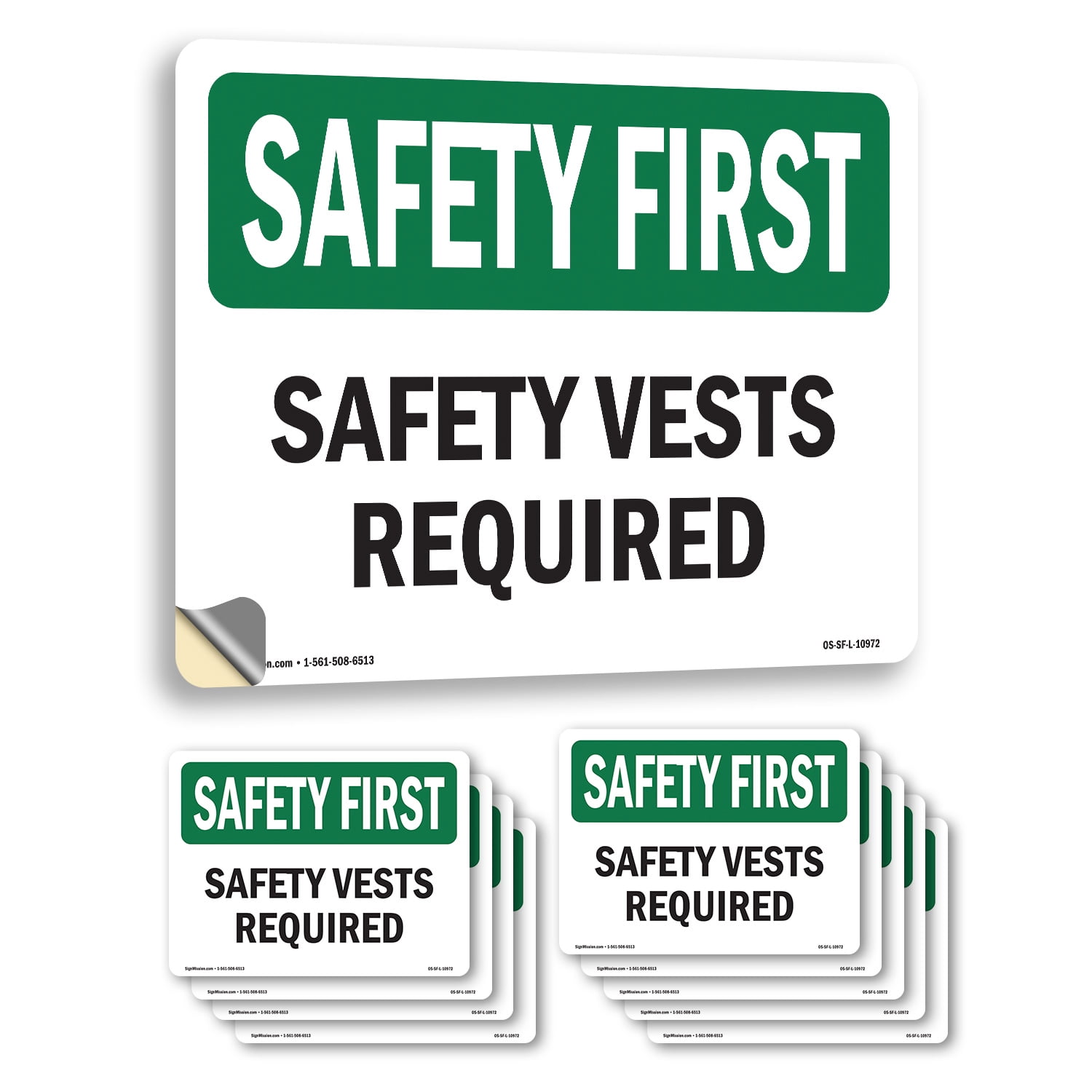 Safety Vests Required OSHA SAFETY FIRST Vinyl Decal Label 5 Inch x 3.5 ...