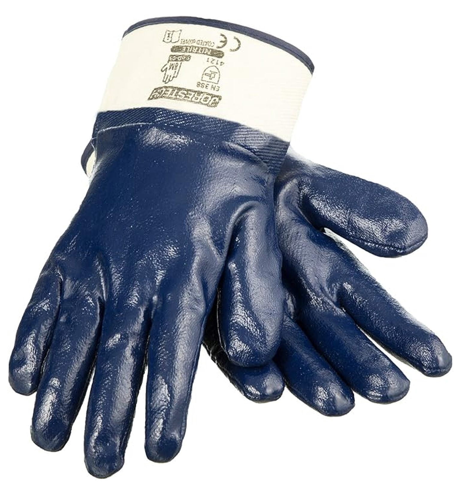Safety Work Gloves - Blue Nitrile Coated Cotton Jersey, EN 388 4111X ...