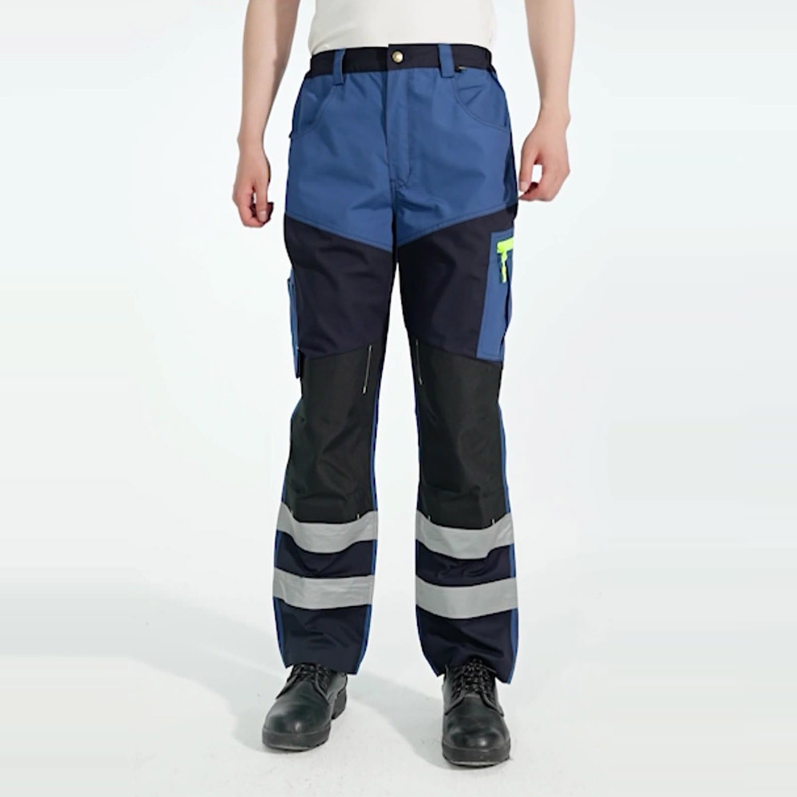 Safety Work Pants for Men, Reflective Color Block Cargo Pants, Safety Straight Leg Tactical ...