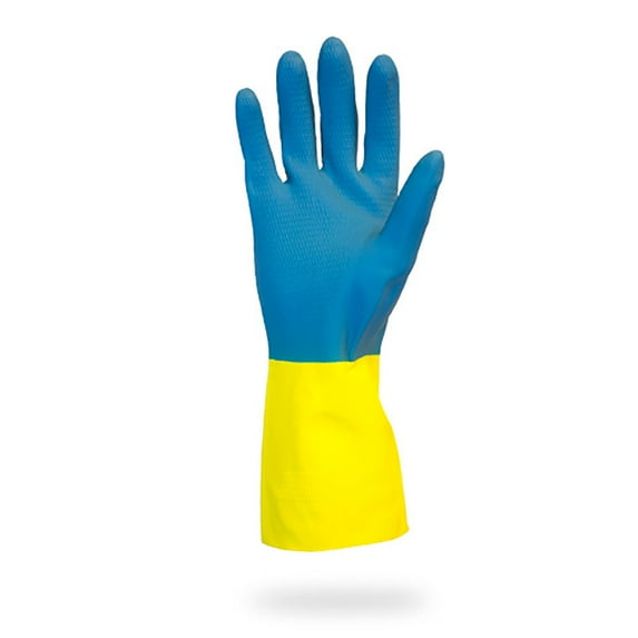 Safety Zone® Flock Lined Neoprene 22 Mil Gloves, Blue over Yellow Sm ...