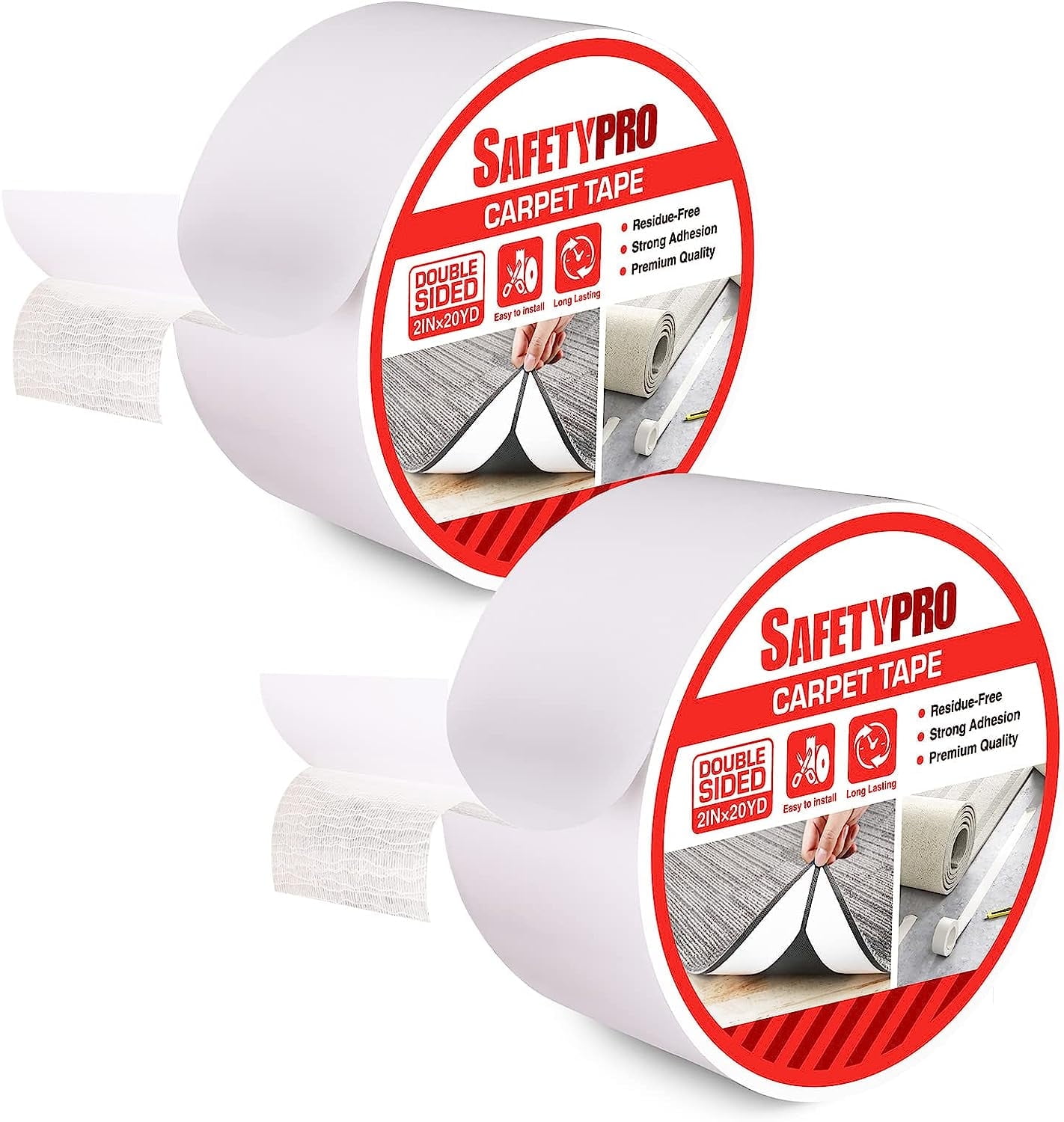 SafetyPro Double Sided Carpet Tape, Heavy Duty, Removable, 2 Pack, 2 X ...
