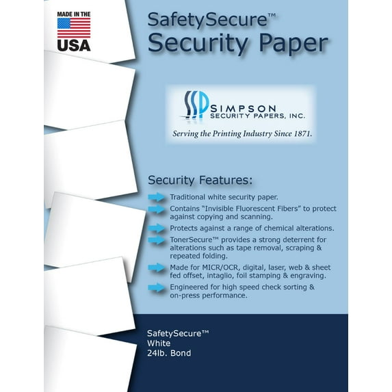 SafetySecure White Security Paper 8.5 x 11, 500 Sheets by Simpson ...