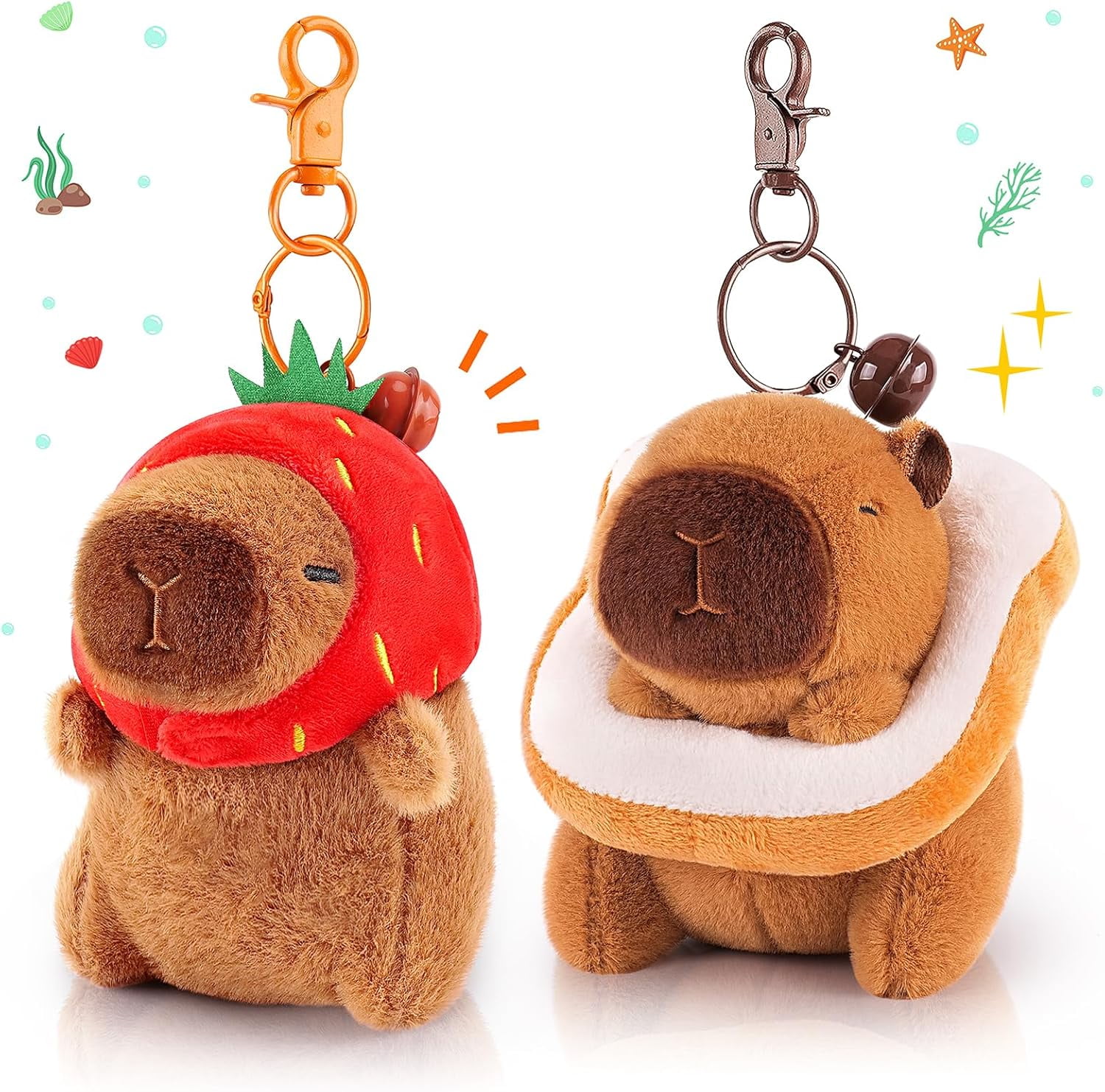 Safeydaddy 2-Pack Capybara Plush Keychains – Adorable Soft Stuffed ...