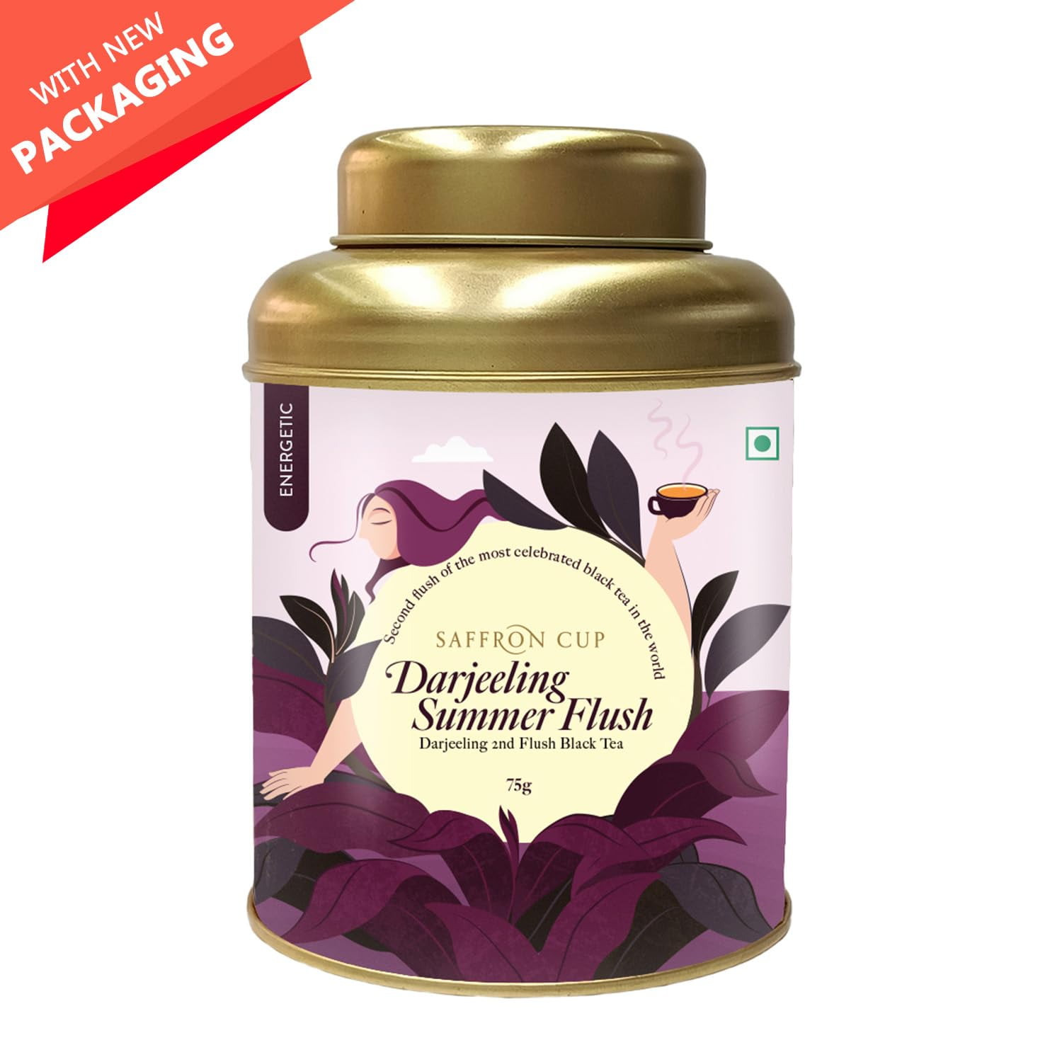 Saffron Cup Darjeeling Summer Flush Energetic Black Tea - 75gm Tin, 2.6 Ounce | 100% Natural ...