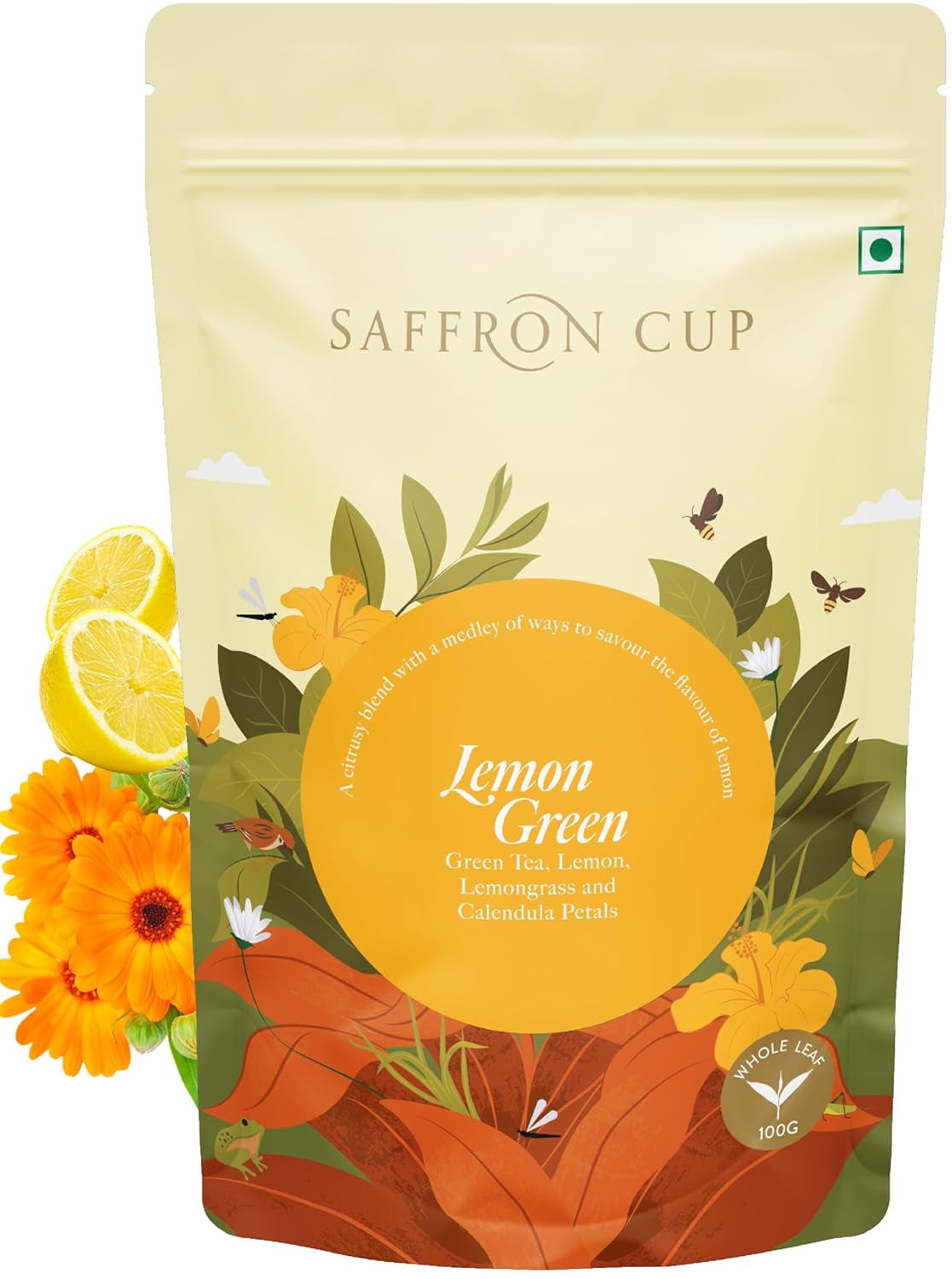 Saffron Cup Lemon Green Tea - 100gm, 3.5 Ounce | Infused With With ...