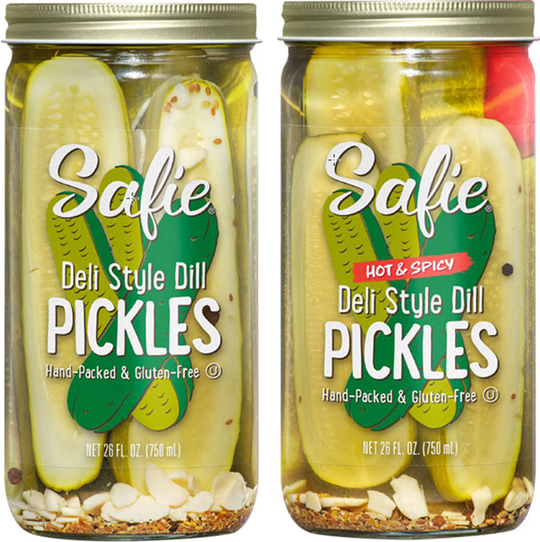 Safie Foods Hand-Packed Deli Style Dill Pickles and Hot & Spicy Dill ...