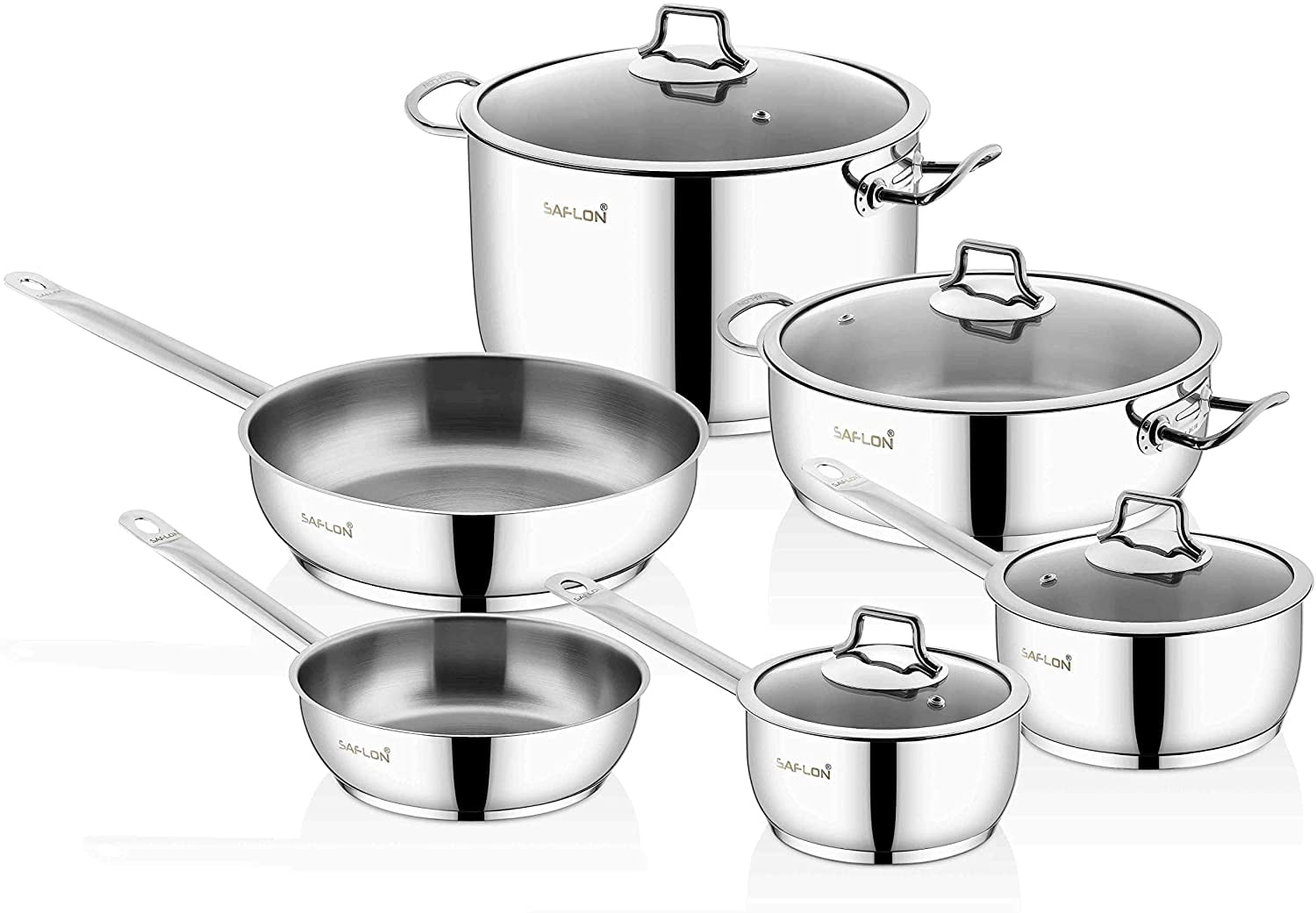 Saflon Stainless Steel Tri-Ply Capsulated Bottom 10 Piece Cookware Set ...