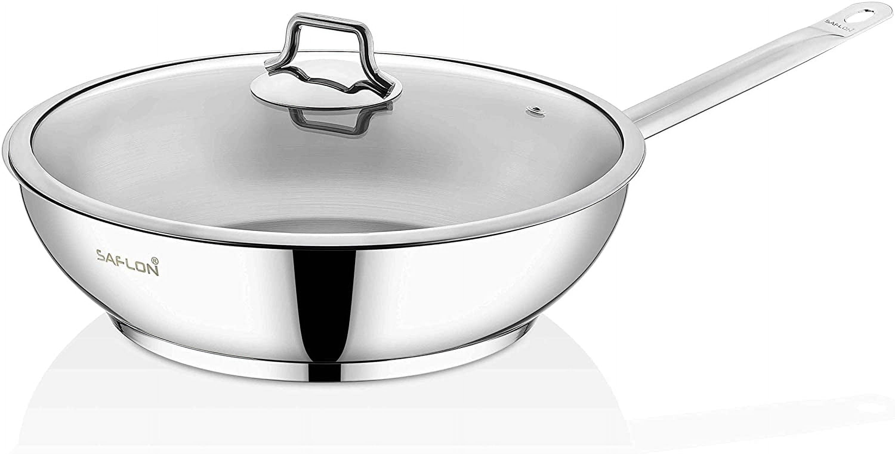 Saflon 12 Inch Stainless Steel Stir Fry Pan, Tri-Ply, Induction & Oven ...