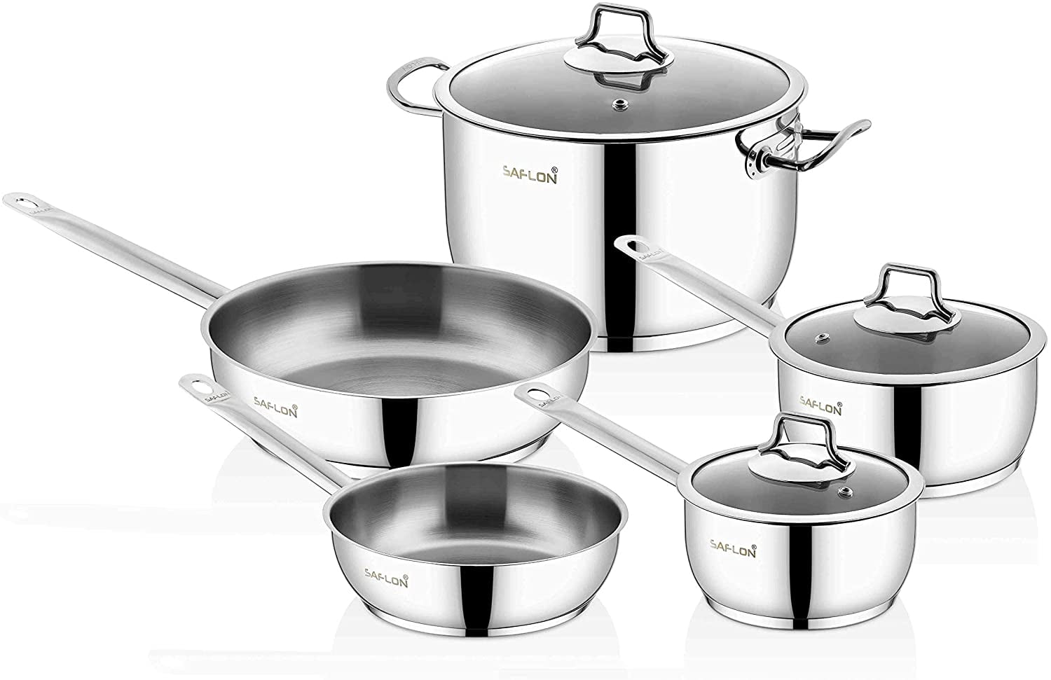 Saflon Stainless Steel Tri-Ply Capsulated Bottom 8 Piece Cookware Set ...