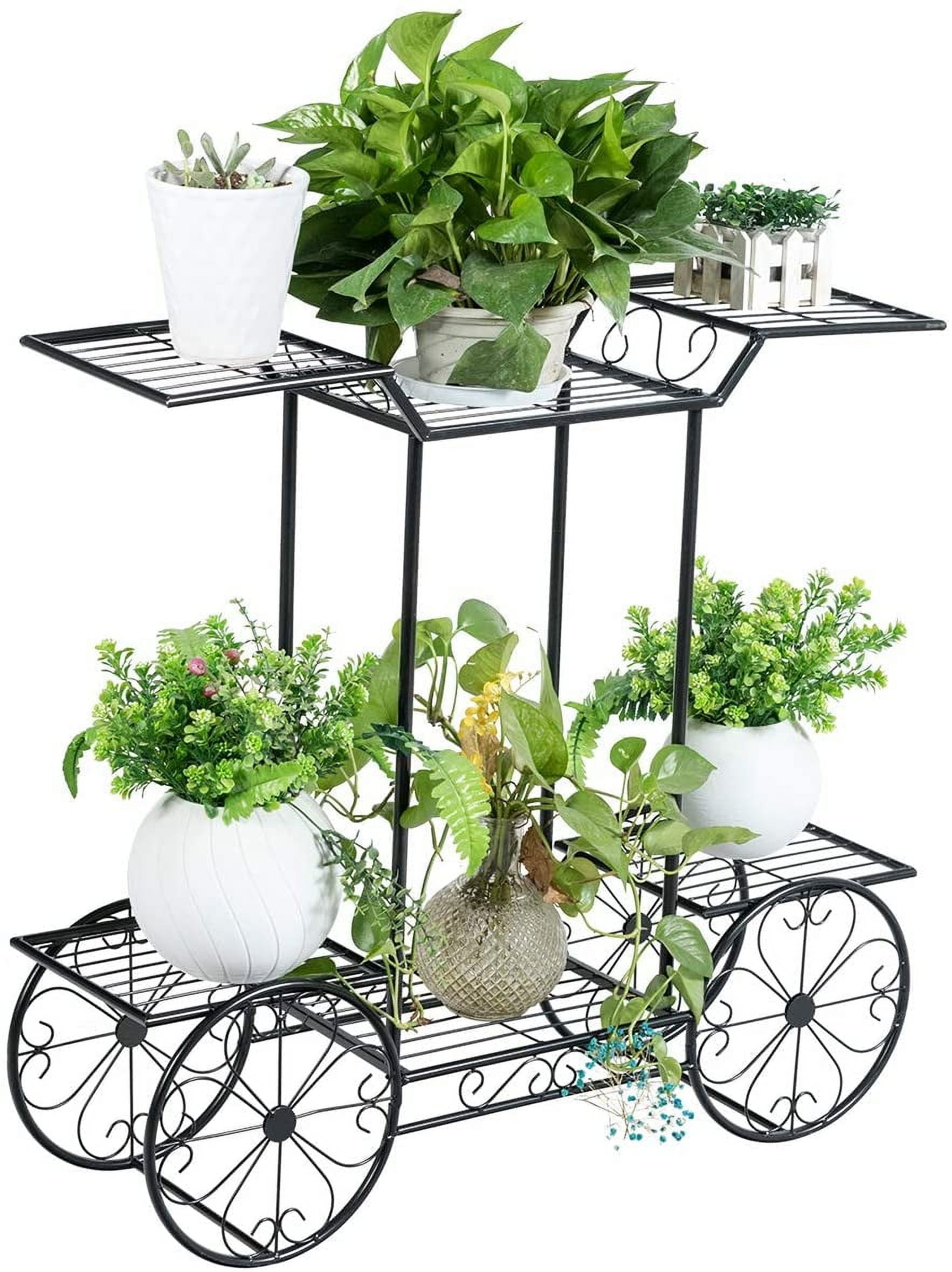 Safstar 6 Tiered Metal Plant Stand w/4 Decorative Wheels, Multilayer ...