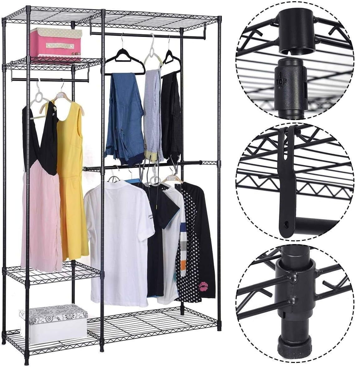 Safstar Clothing Garment Rack Heavy Duty Wire Shelving Closet Clothes ...