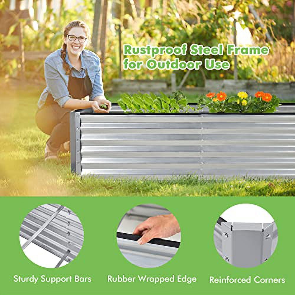 Safstar Galvanized Raised Garden Bed, 6 x 3 x 2 Ft Metal Raised Planter Box Kit with 4 Ground ...